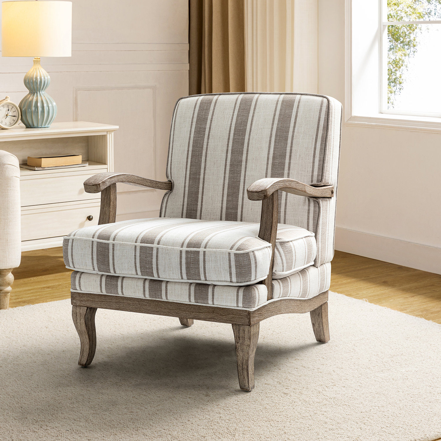 Lark Manor Amilio Wooden Upholstered Armchair with Solid Wood Armrests ...