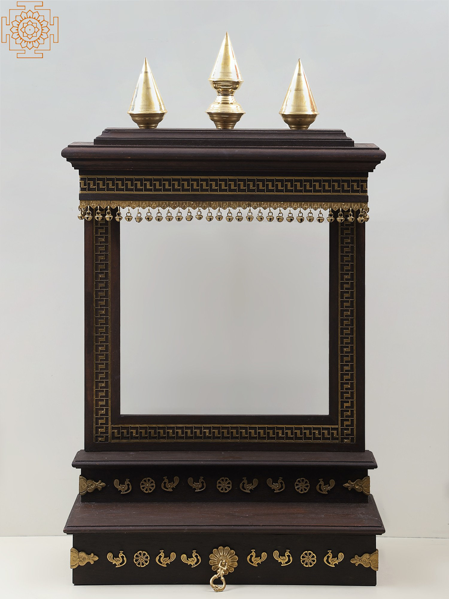 Exotic India 37" Large Wooden Designer Temple with Brass Dangling ...