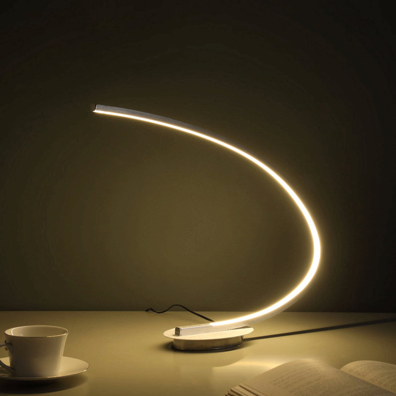 Mercer41 16-Inch Eli Brushed Nickel Led Arc Tube Table Lamp | Wayfair