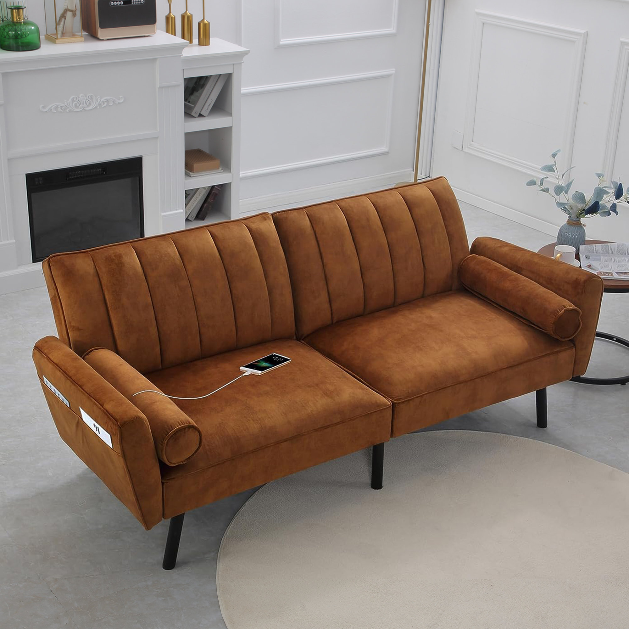 Mercer41 Velvet Loveseat Sleeper Sofa 74" Convertible Futon Couch with ...