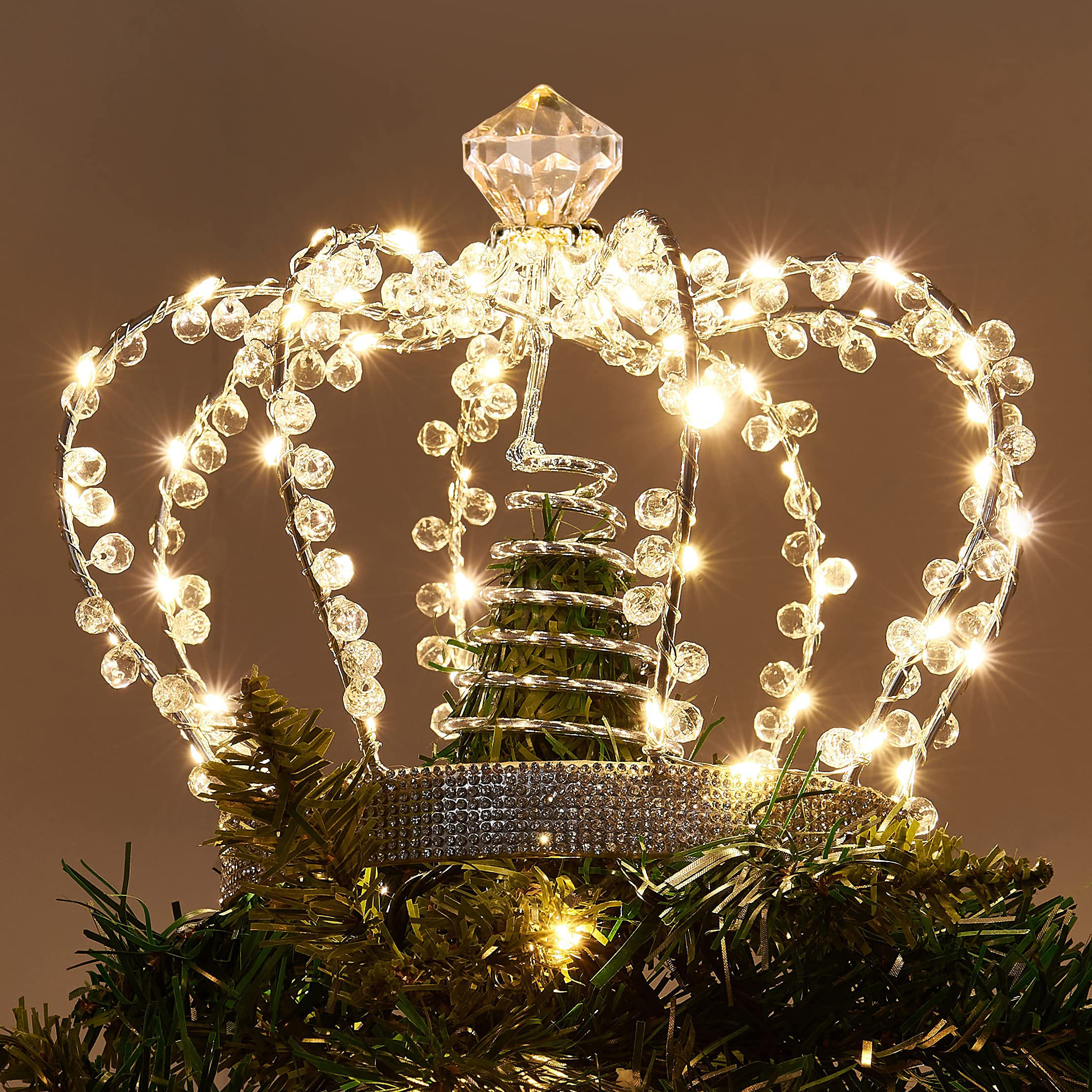 ADROIM Christmas Jeweled Crown Tree Topper, Plug In | Wayfair