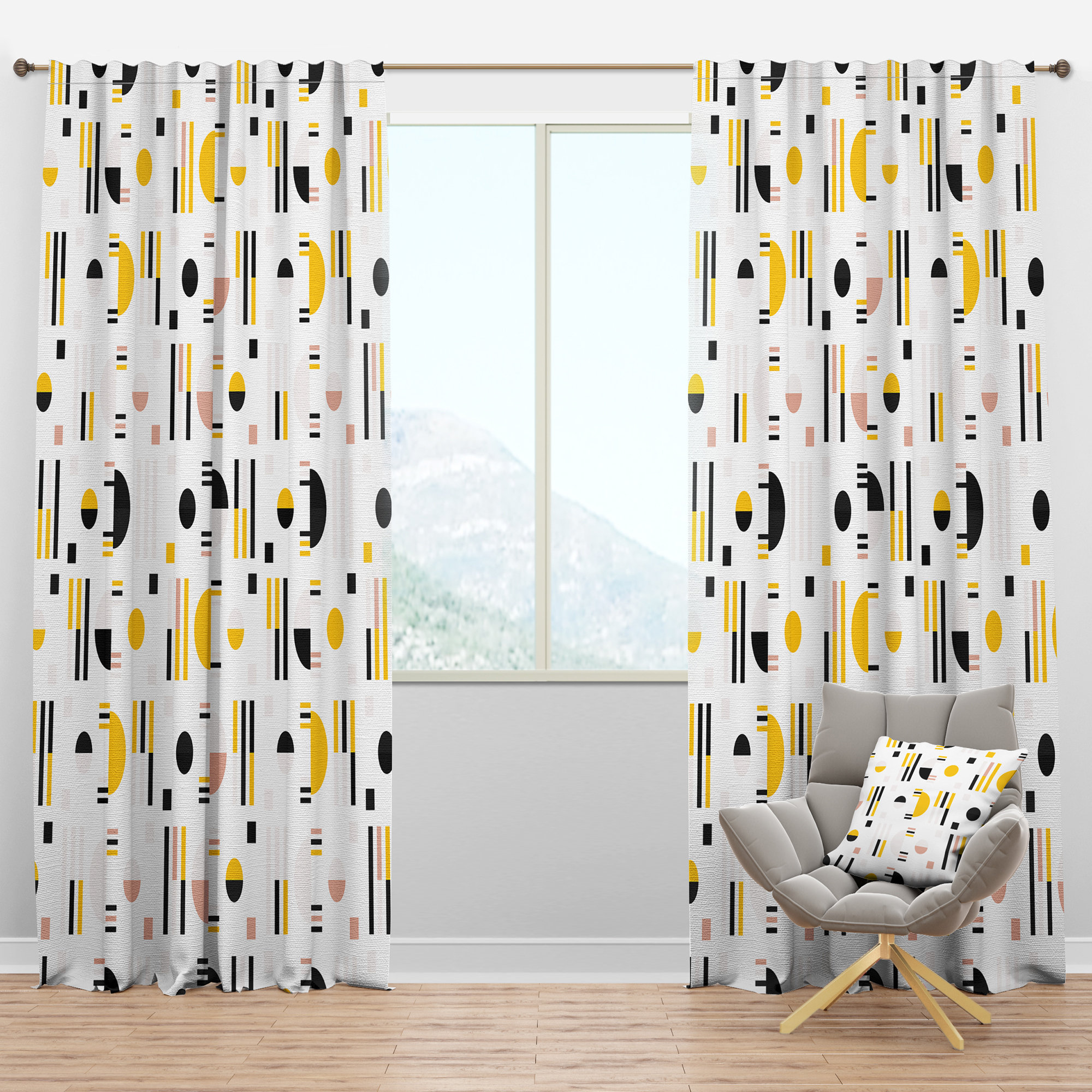 Design Art Design IX Geometric Semi-Sheer Thermal Rod Pocket Single ...