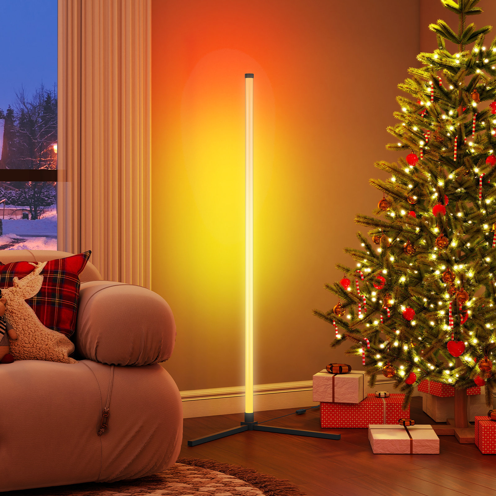 17 Stories 164Cm Rgb Corner Floor Lamp, Minimalist Led Standing Mood Light, Light Colour ...