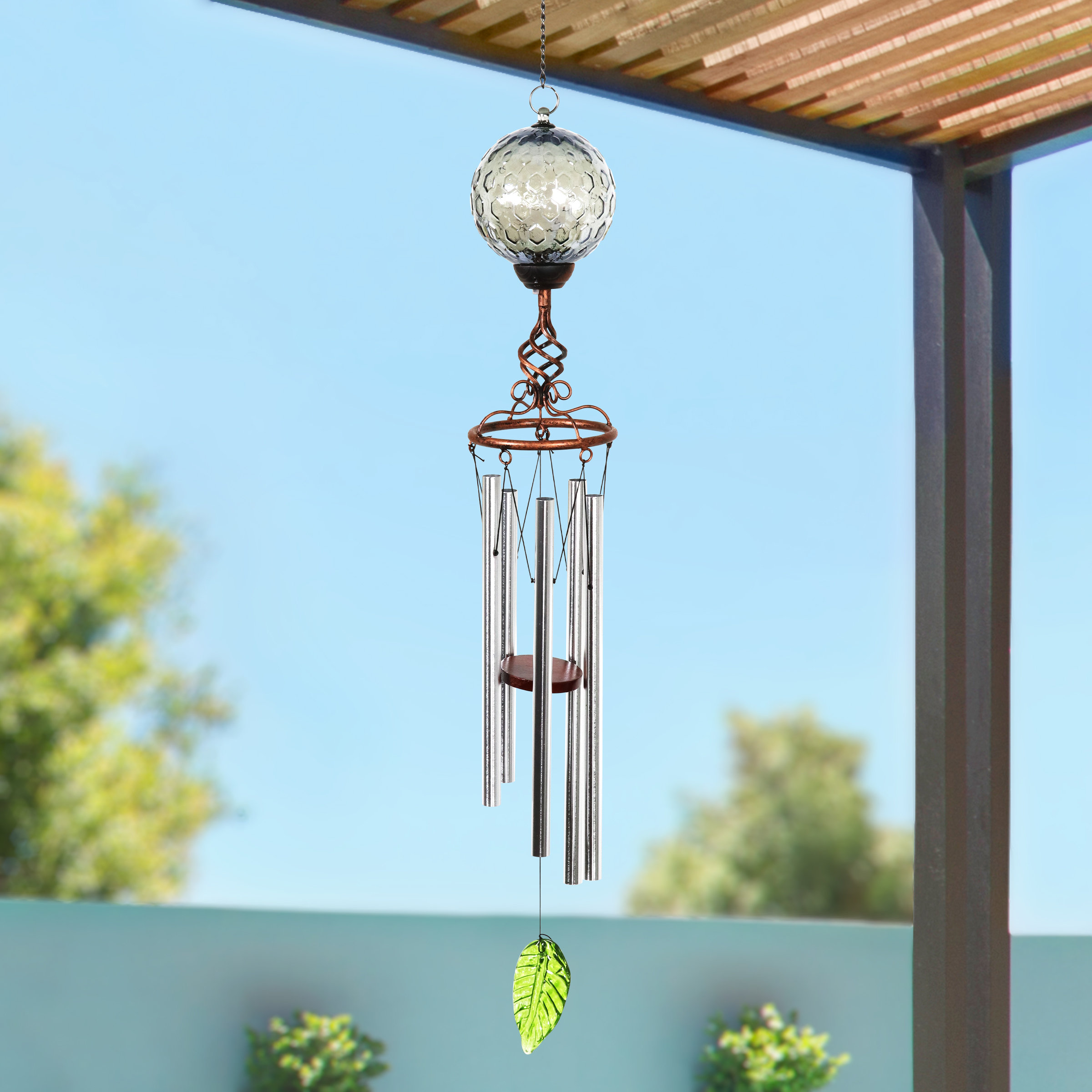 Exhart Solar Pearlized Honeycomb Glass Ball Wind Chime with Metal ...