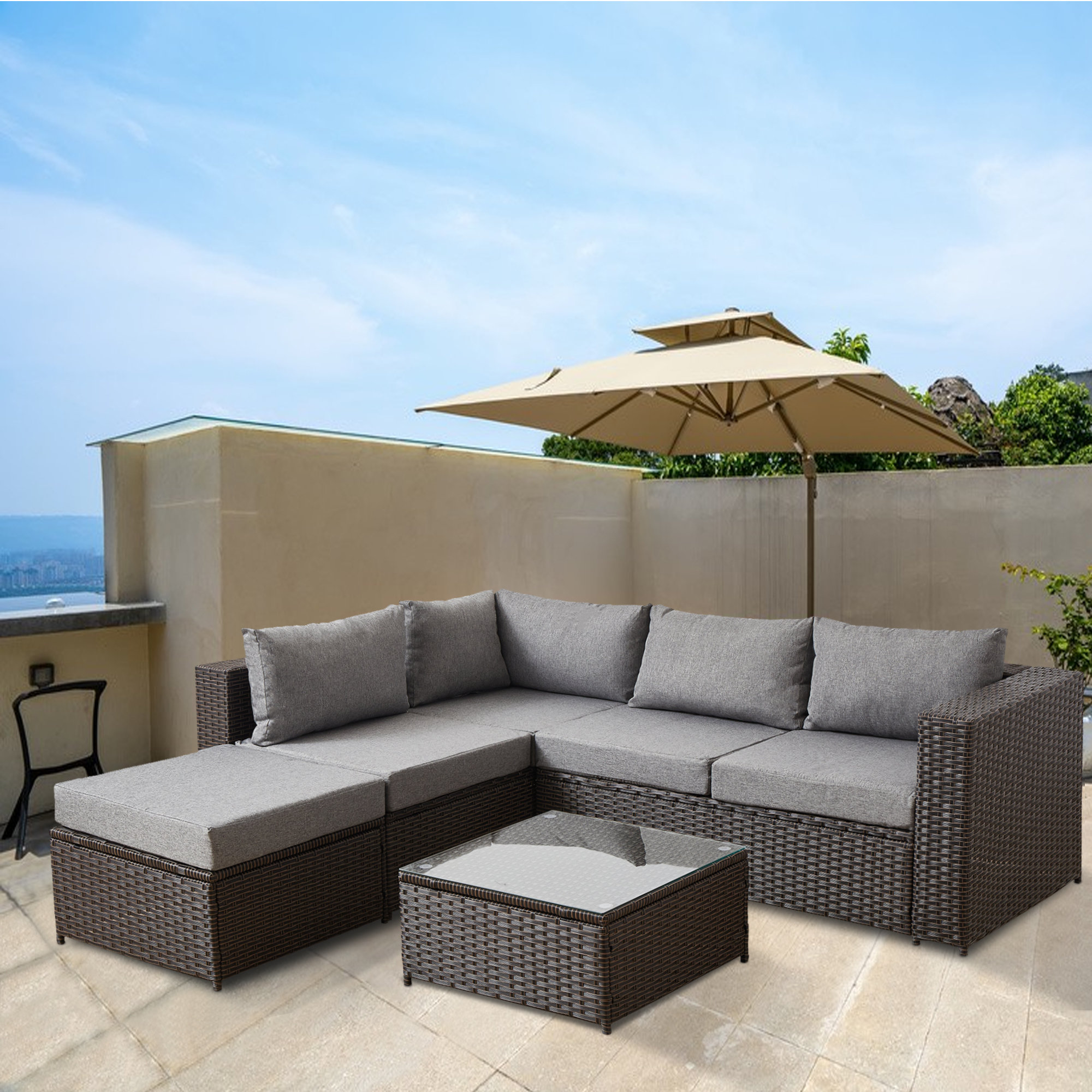 Ebern Designs Noralf 5- Person Outdoor Seating Group with Cushions ...