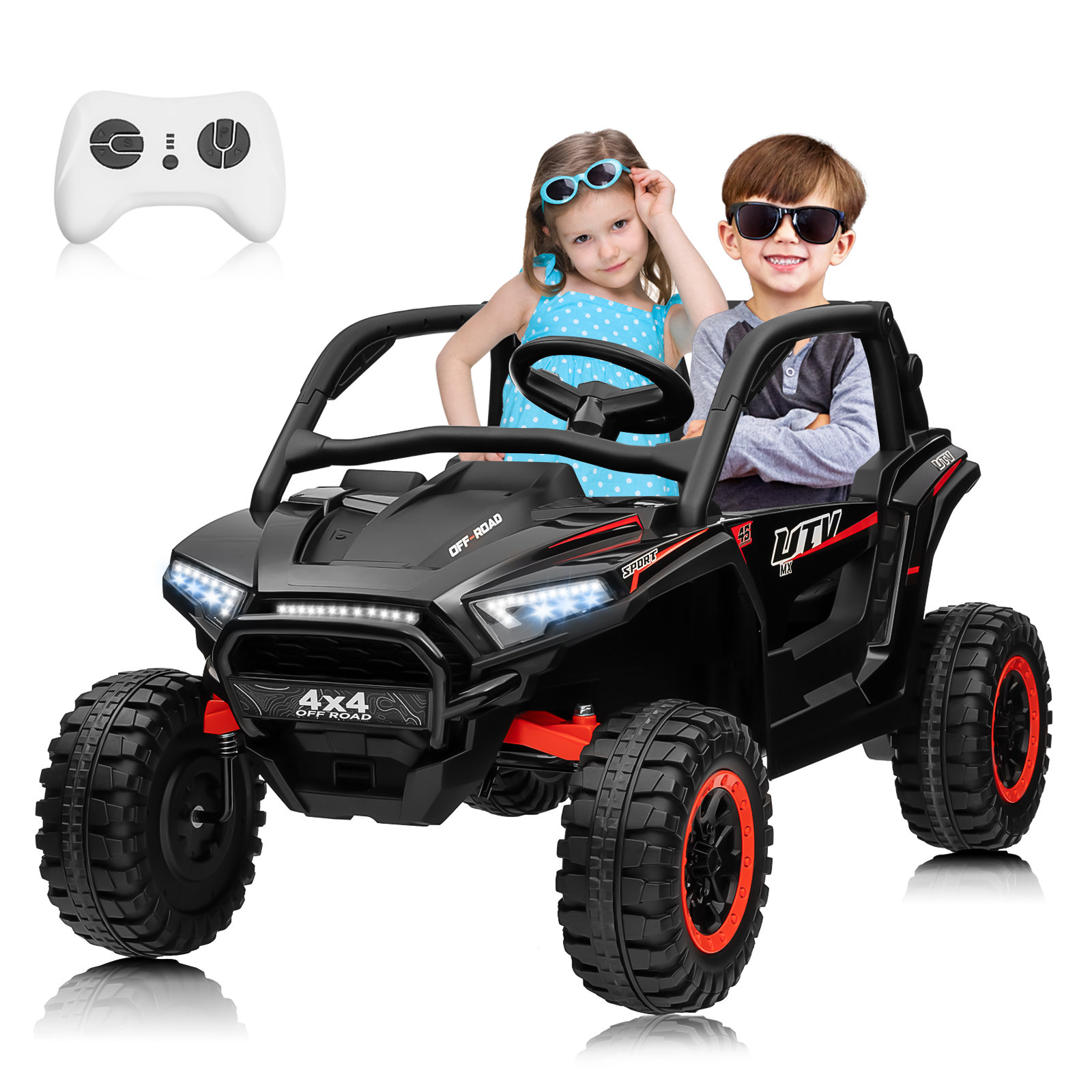 ANRLI 24V 4WD Electric UTV for Kids, Parent-Controlled Ride-On Toy with ...