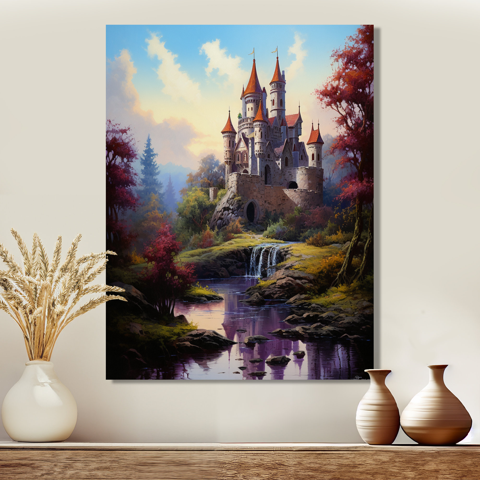 Lark Manor™ Magical Castle With Autumn River - Castles Wall Art Living ...