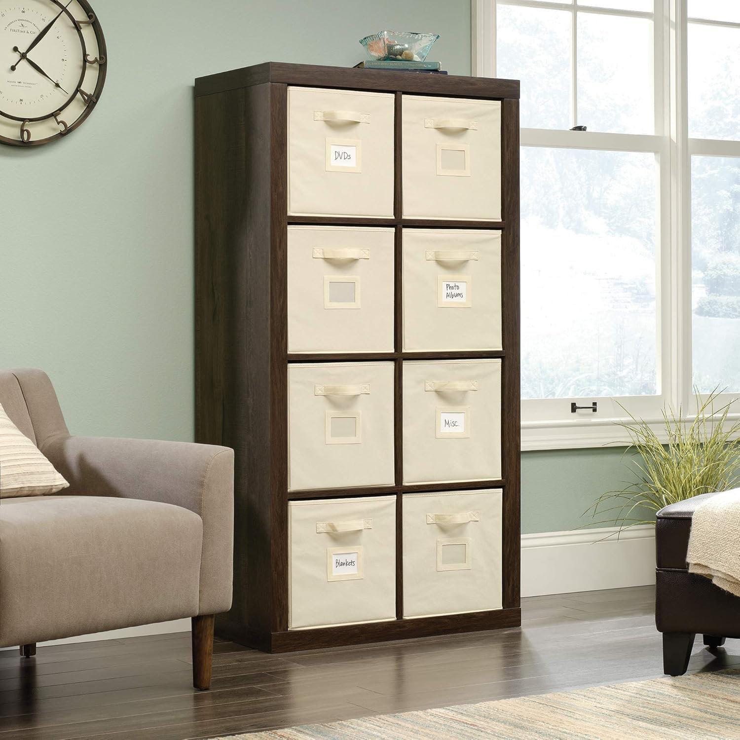 Latitude Run® Sauder Stow-Away 8-Cube Organizer With Fabric Bins ...