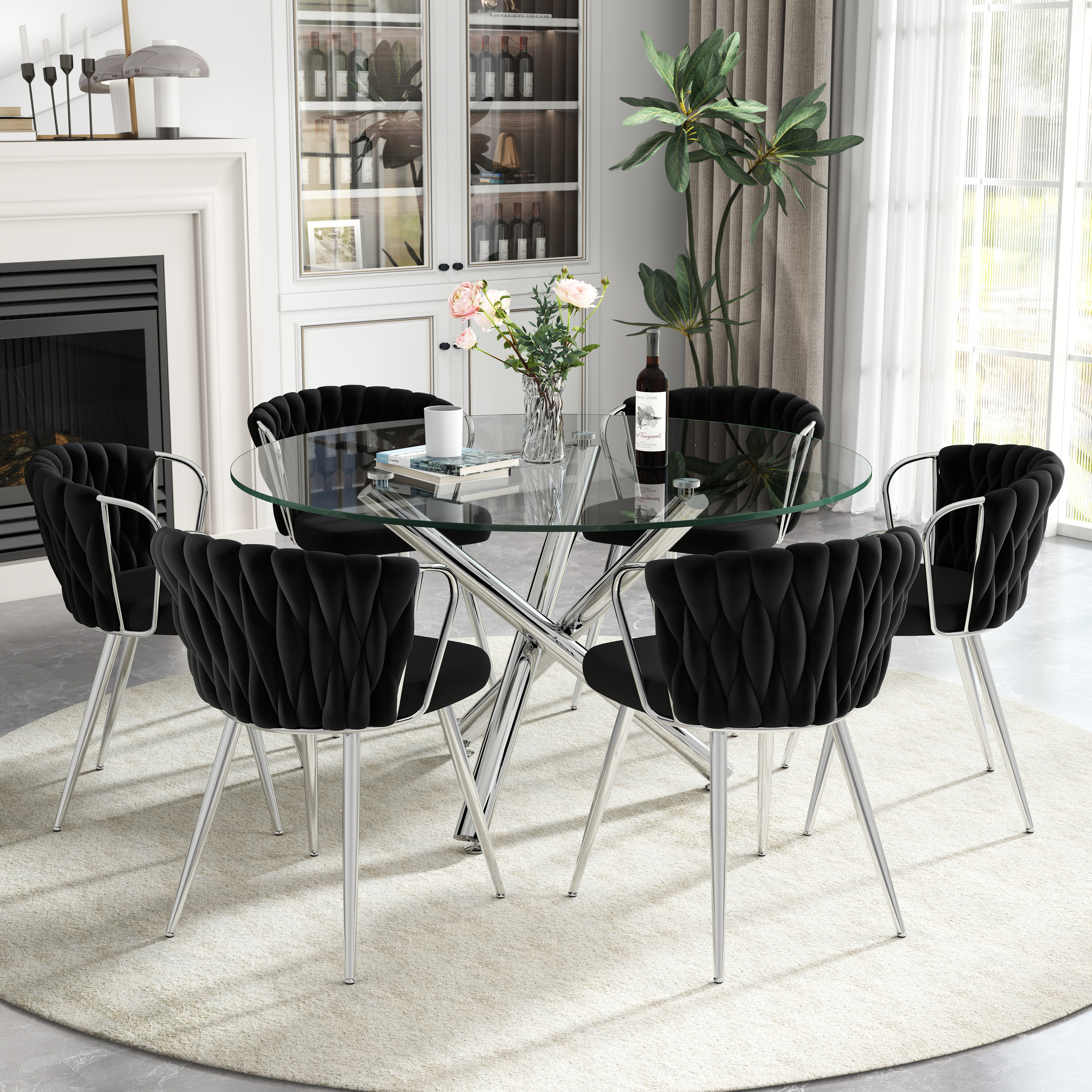 Mercer41 47in Round Glass Dining Set | Wayfair