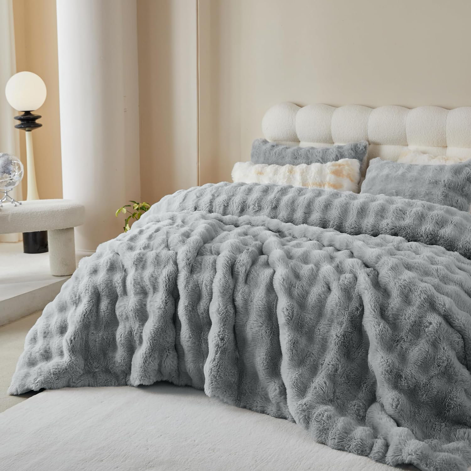 Simple&Opulence Fluffy Faux Fur Comforter Set, Plush Fuzzy Minky Bedding Set, 3 Pieces Warm Soft ...