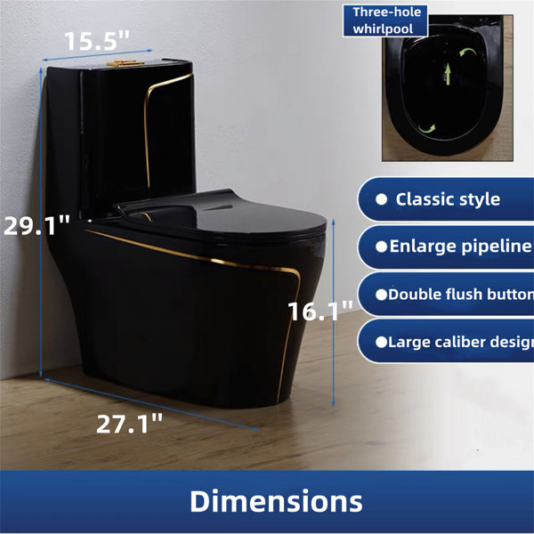 WATERMONY 1.85 Gallons Per Minute GPF Elongated Height One-Piece Black ...