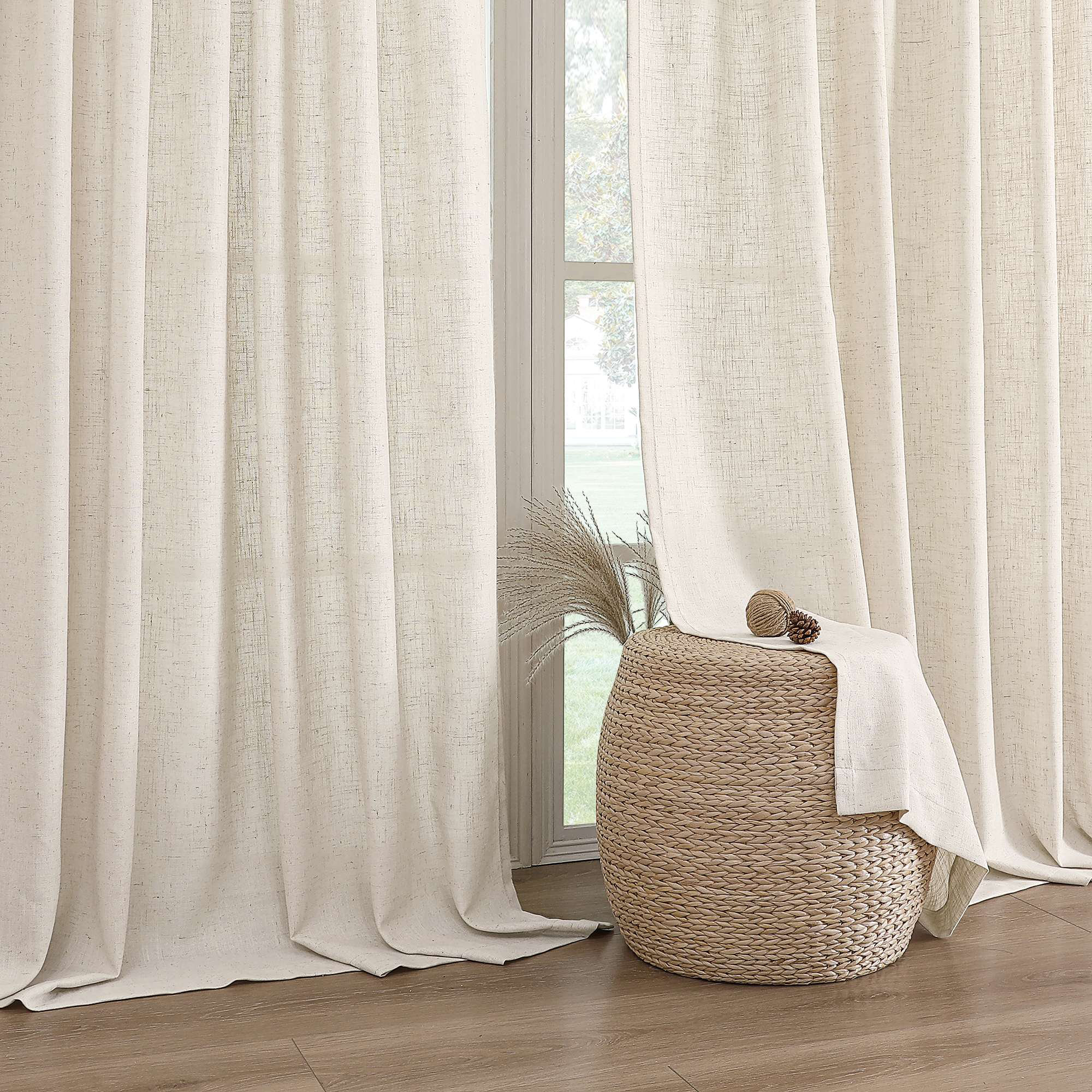 Latitude Run® Linen Curtains for Living Room 2 Panel Set Neutral Modern ...