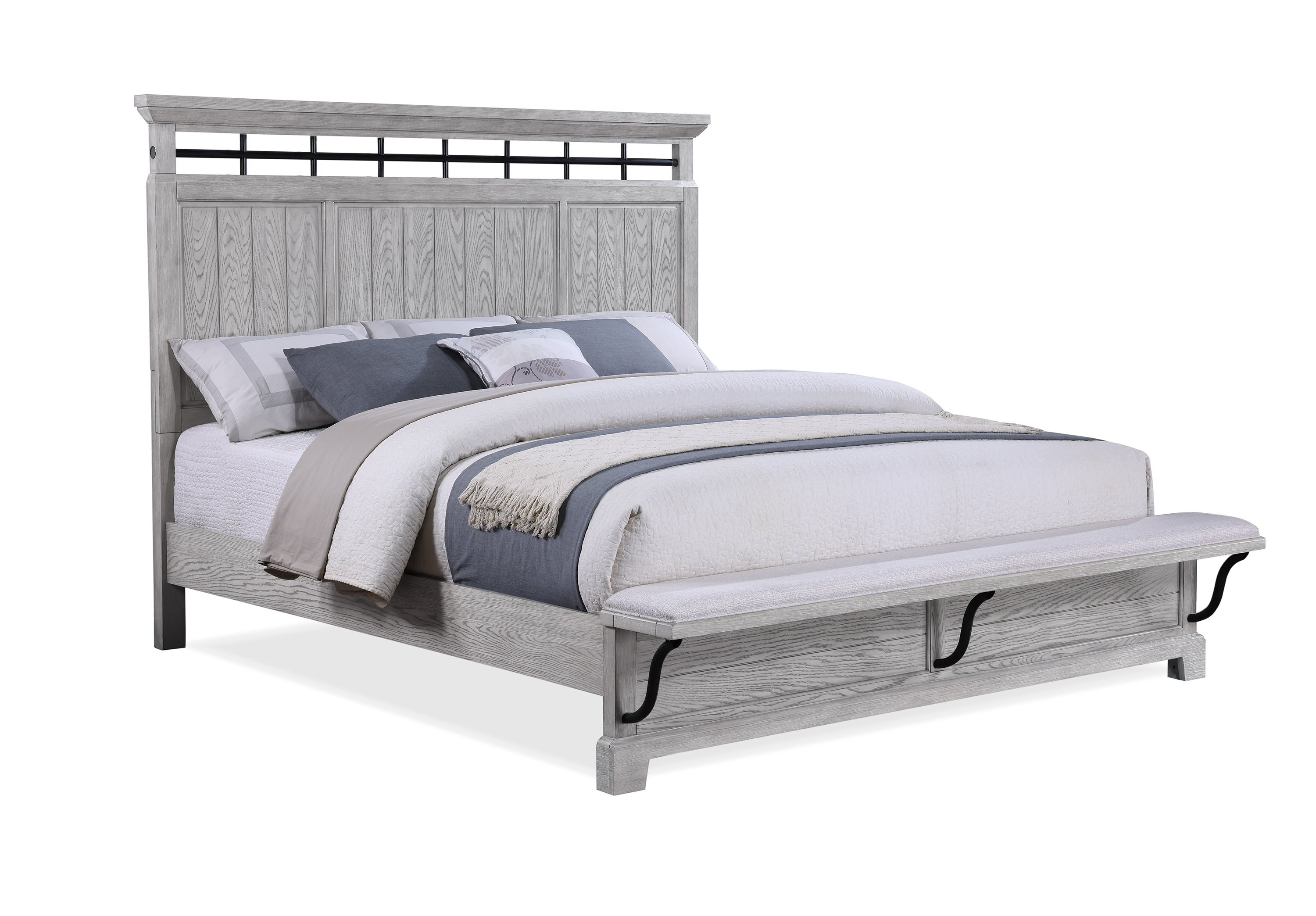 Rosalind Wheeler Beckett Rustic Gray King Footboard Bench Panel Bed ...