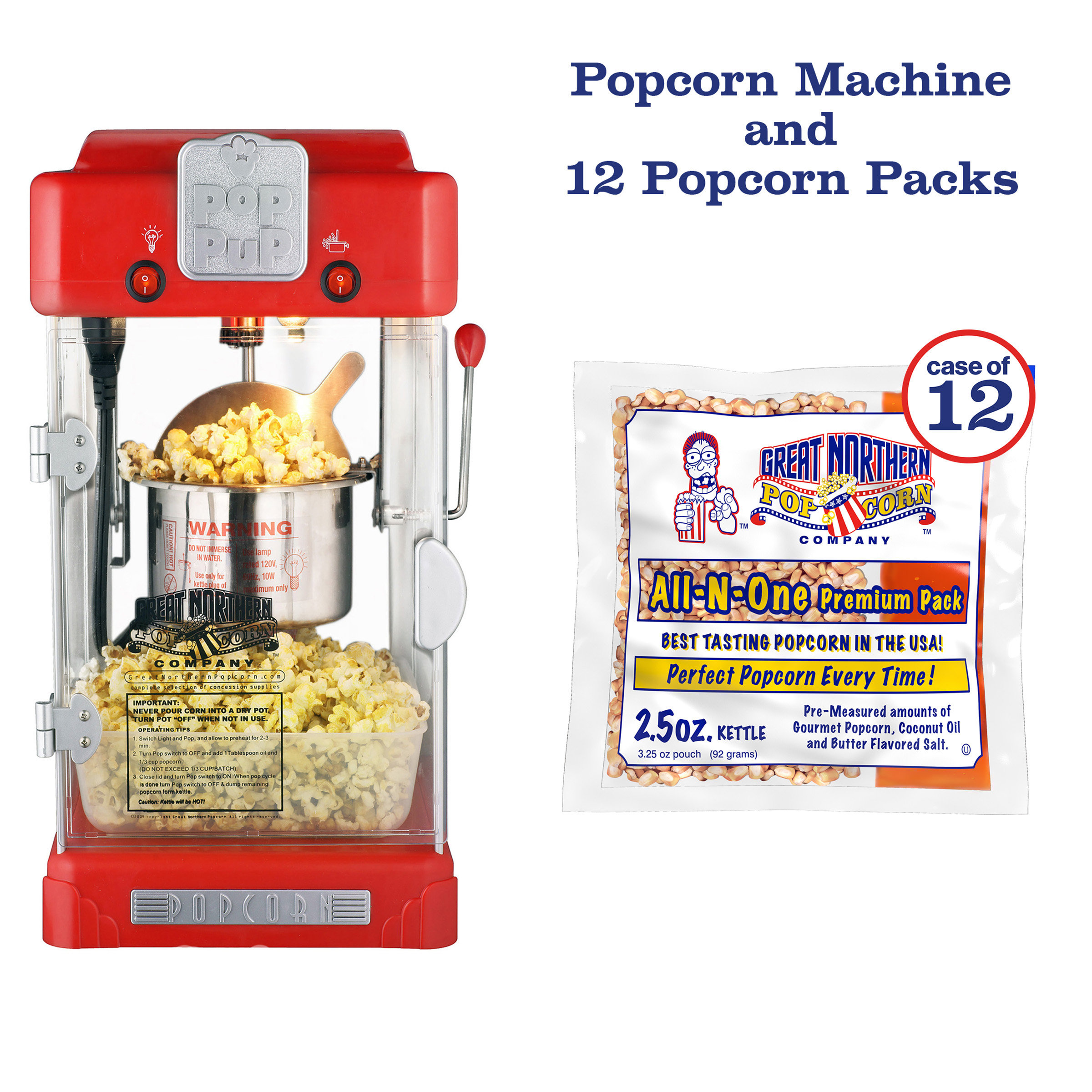 Great Northern Popcorn 2.5 oz Kettle Tabletop Popcorn Machine with 12 ...