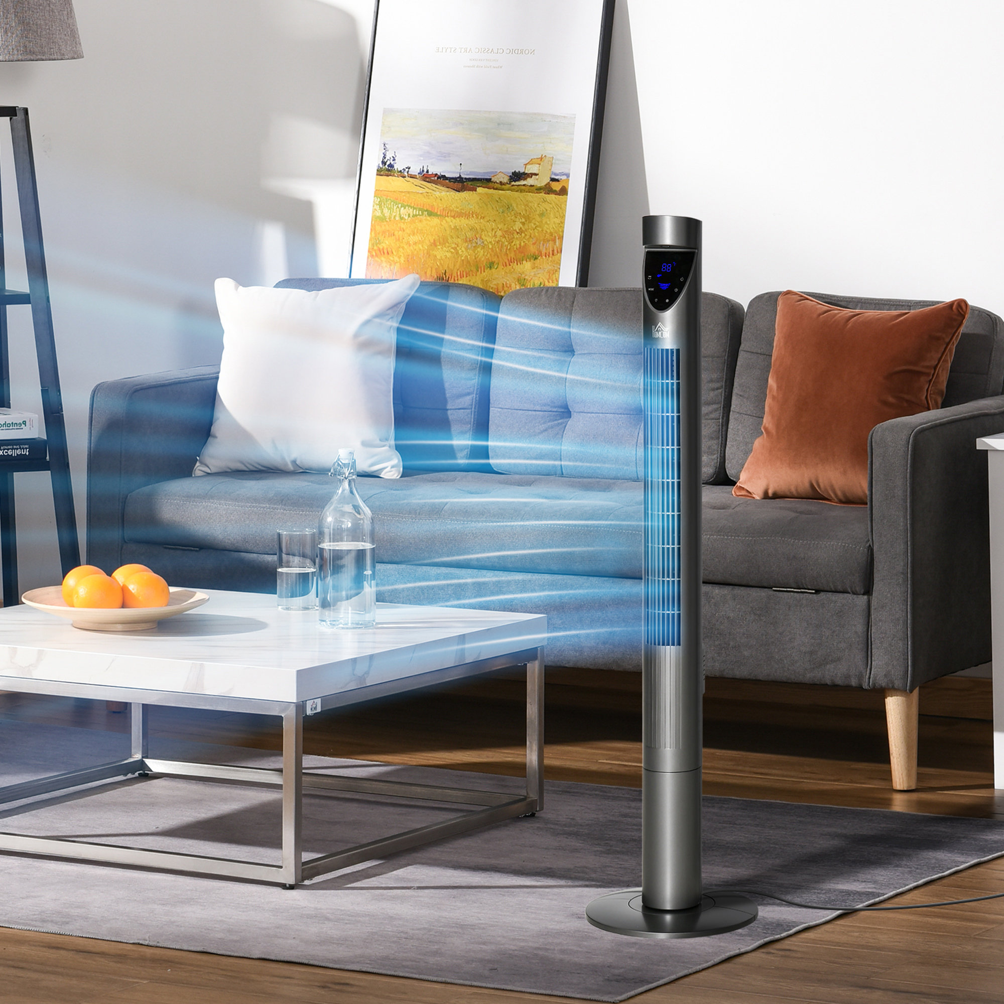 HomCom 46" Tower Fan Cooling With Air Filter, Oscillating, 3 Speeds ...