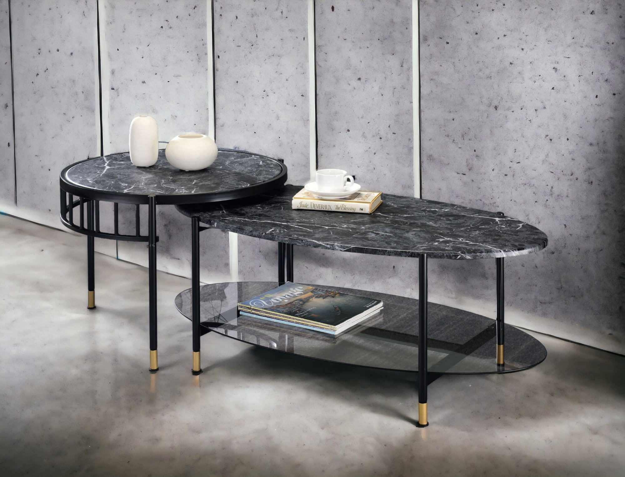 Wrought Studio™ Silas Engineered Stone Top & Black Finish Nesting Table ...