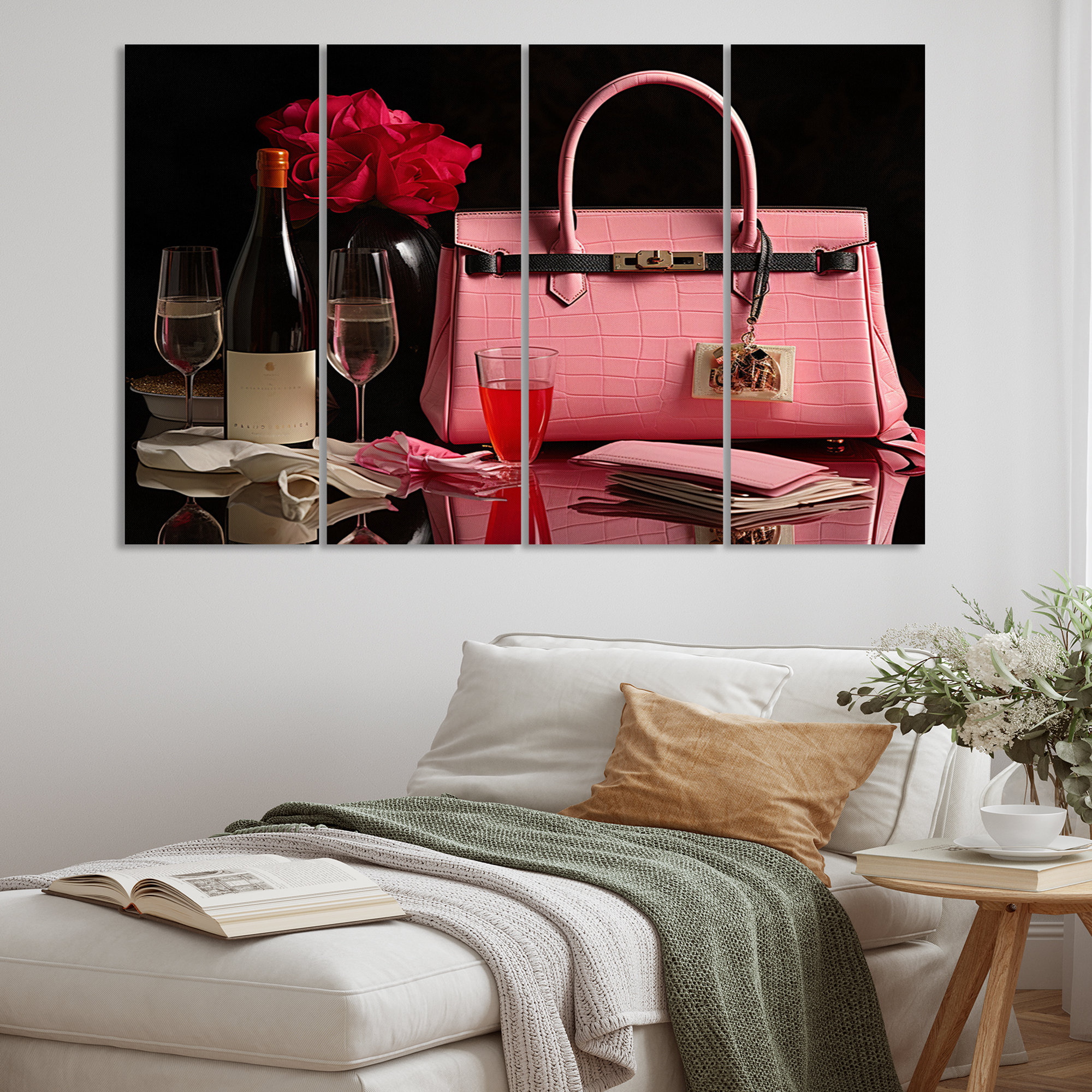 Design Art Pink Fashion Bag & Champagne V - Fashion Metal Wall Decor Set | Wayfair