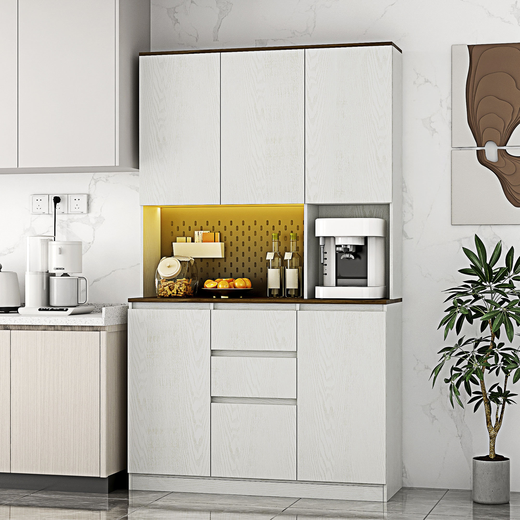 Ebern Designs Freestanding Kitchen Pantry Cabinet Buffet Cupboards ...