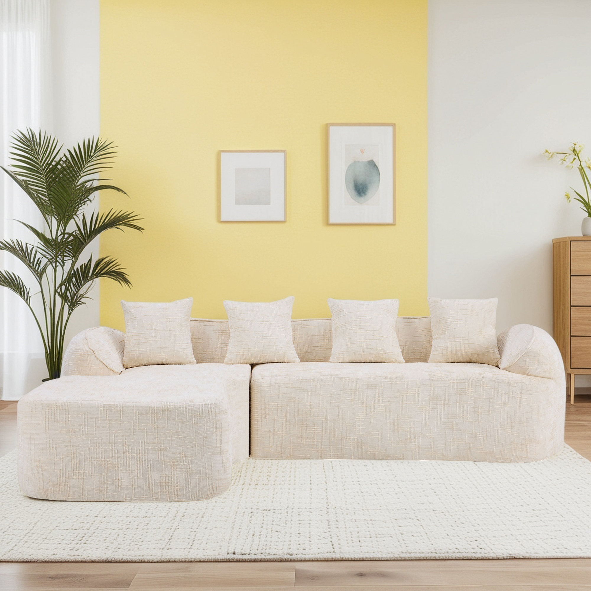 Latitude Run® Chenille L-shaped Compressed Sofa With Curved Armrests ...