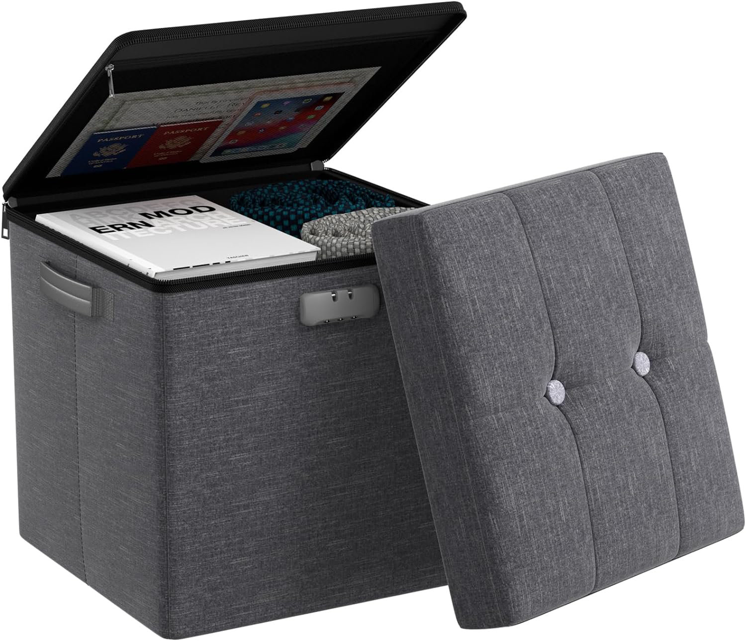 Ebern Designs 15" Storage Ottoman With Lock & Handles, Foot Rest Stool ...