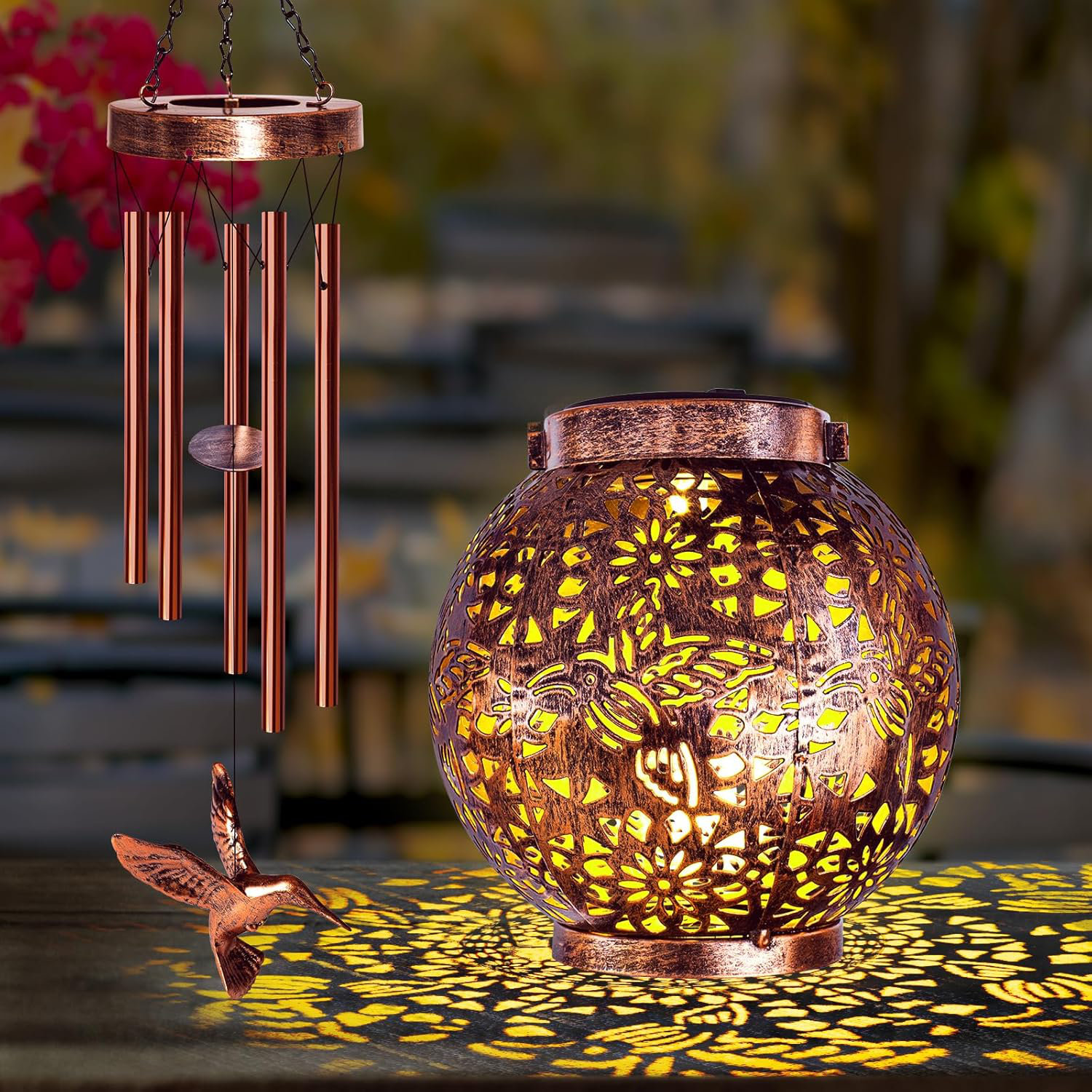 Arlmont & Co. Wind Chimes for Outside 38" Hummingbird Solar Wind Chimes ...