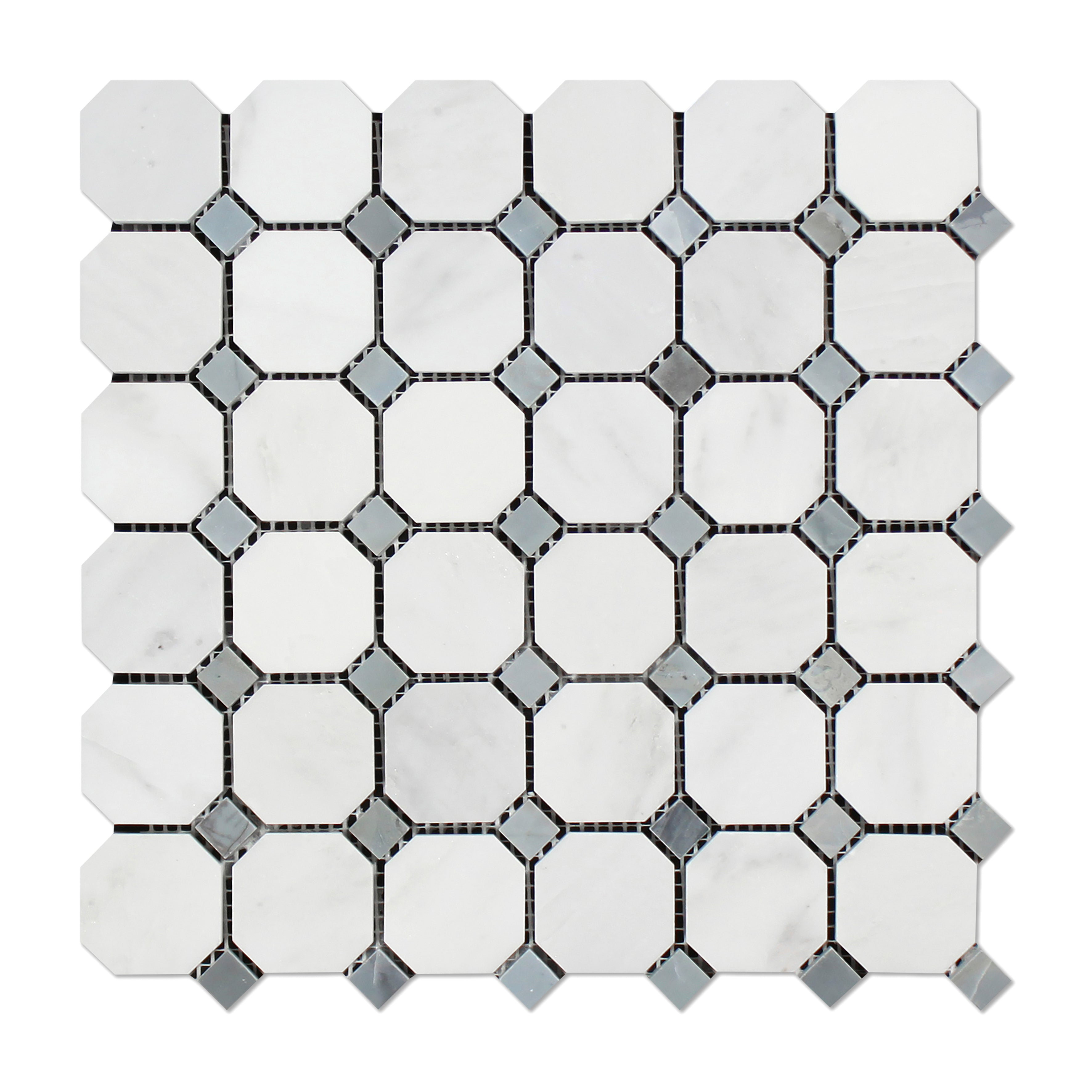 Nesttile Oritental White Marble Octagon and Dot Mosaic Tile Polished ...