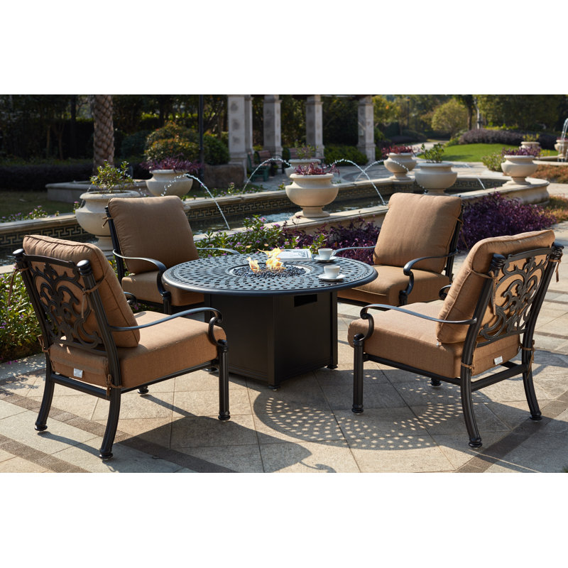 Lark Manor™ Anhar 5-Piece Patio Propane Fire Pit Conversation Set w ...