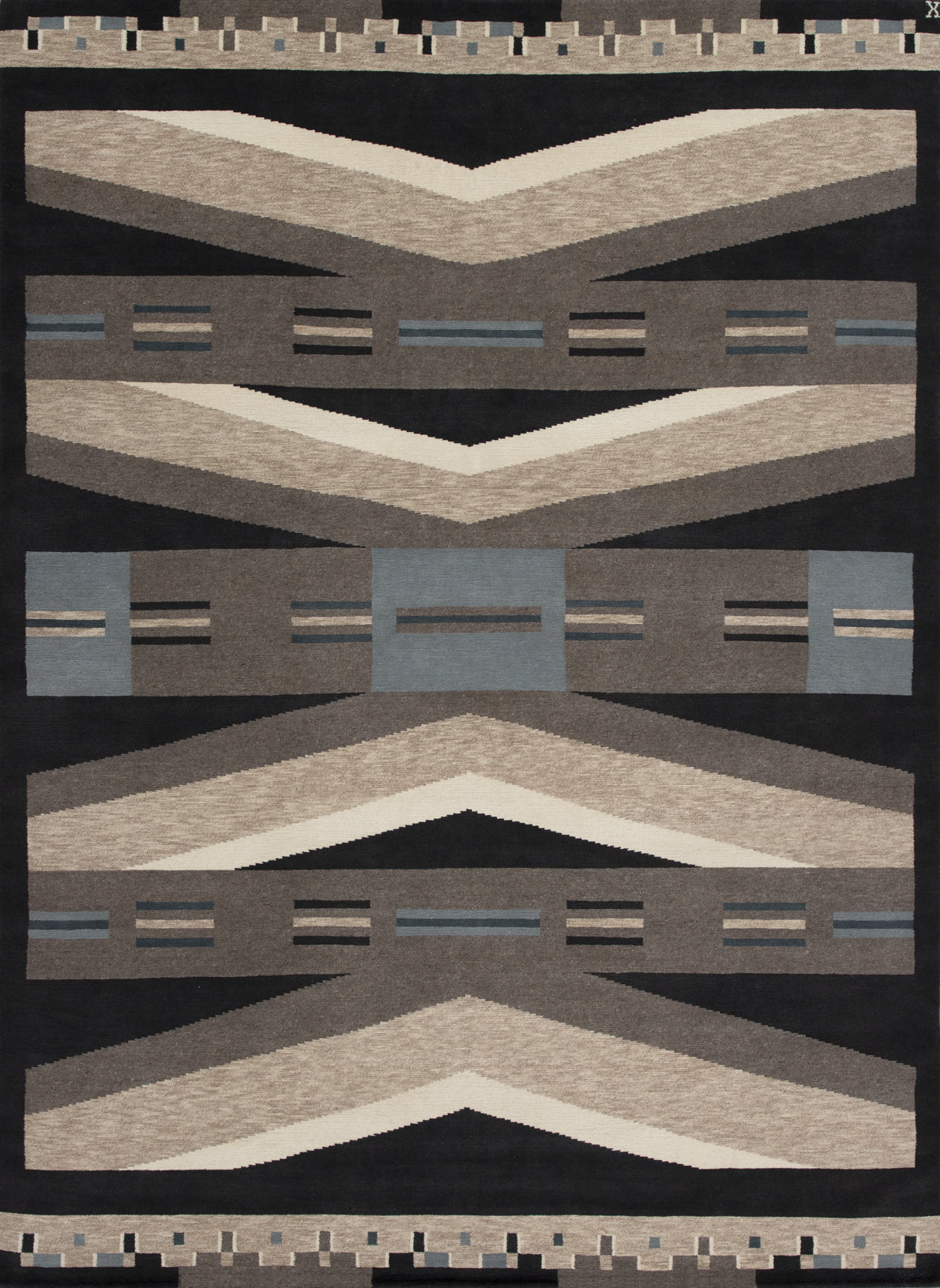 New Moon Rugs Mesa Southwestern Hand-Knotted Wool Area Rug in Charcoal ...