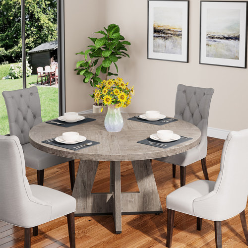 Ebern Designs 47 Inch Round Dining Table for 4 Farmhouse Kitchen Table ...