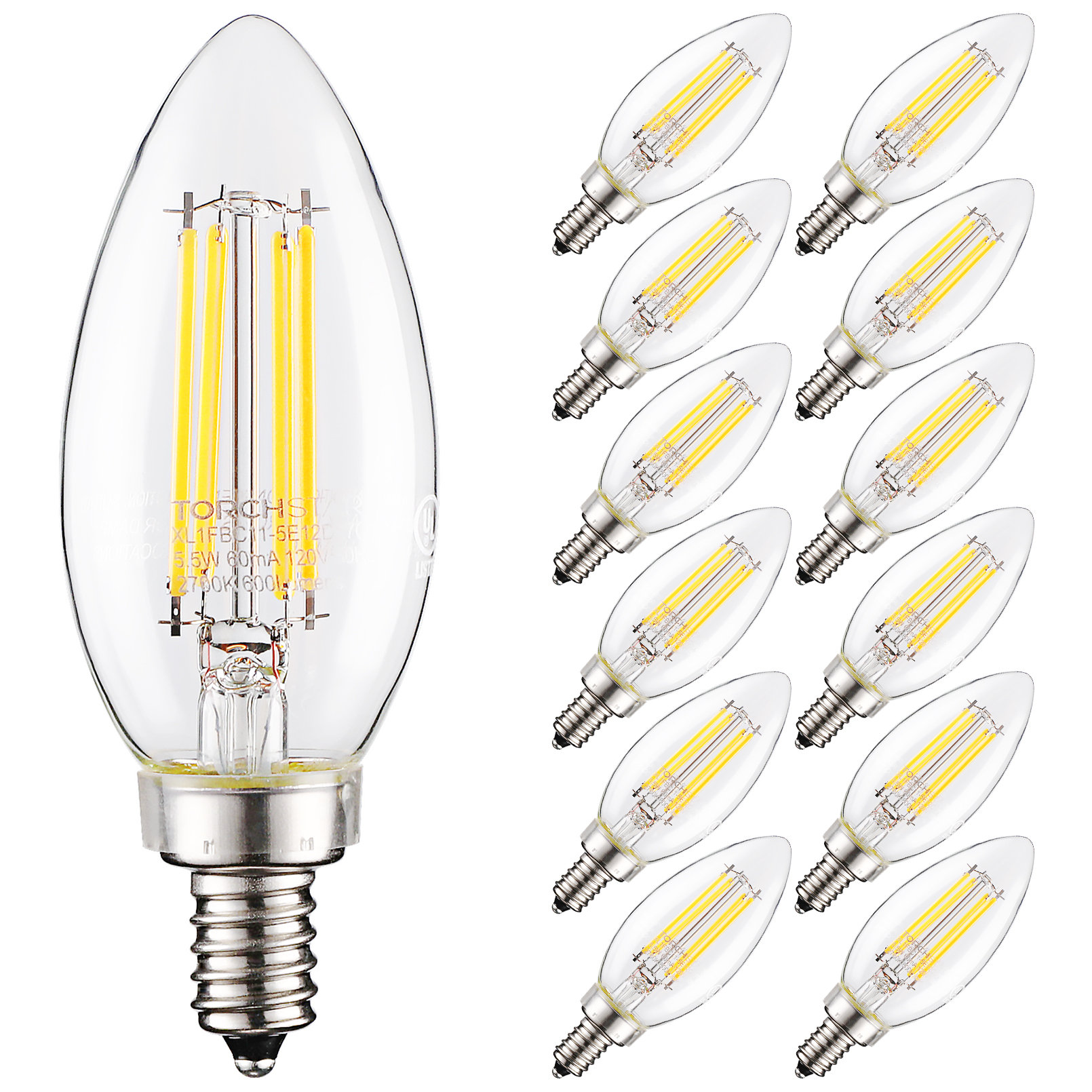TORCHSTAR 5.5 Watt (60 Watt Equivalent), C11 LED, Dimmable Light Bulb ...