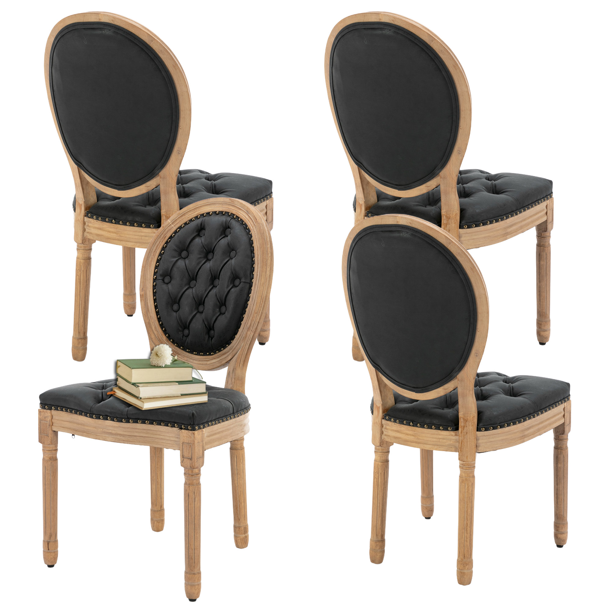 Rosalind Wheeler French Style Nailhead Trim Upholstered Dining Chairs ...