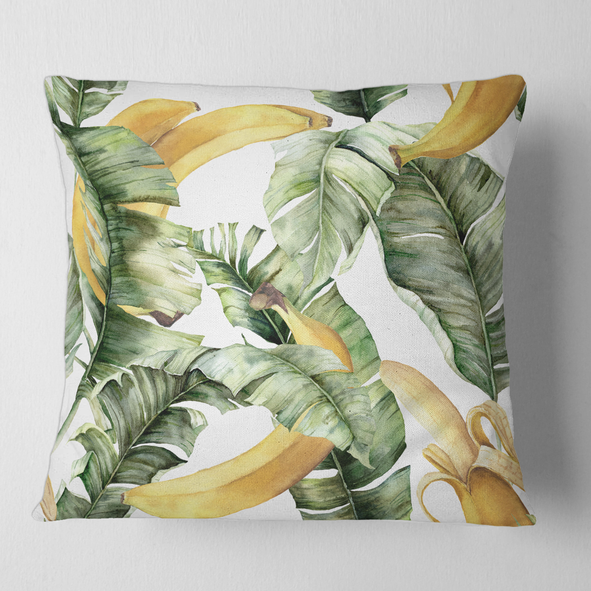 Design Art Ripe Bananas with Leaves Square Pillow Cover & Insert | Wayfair