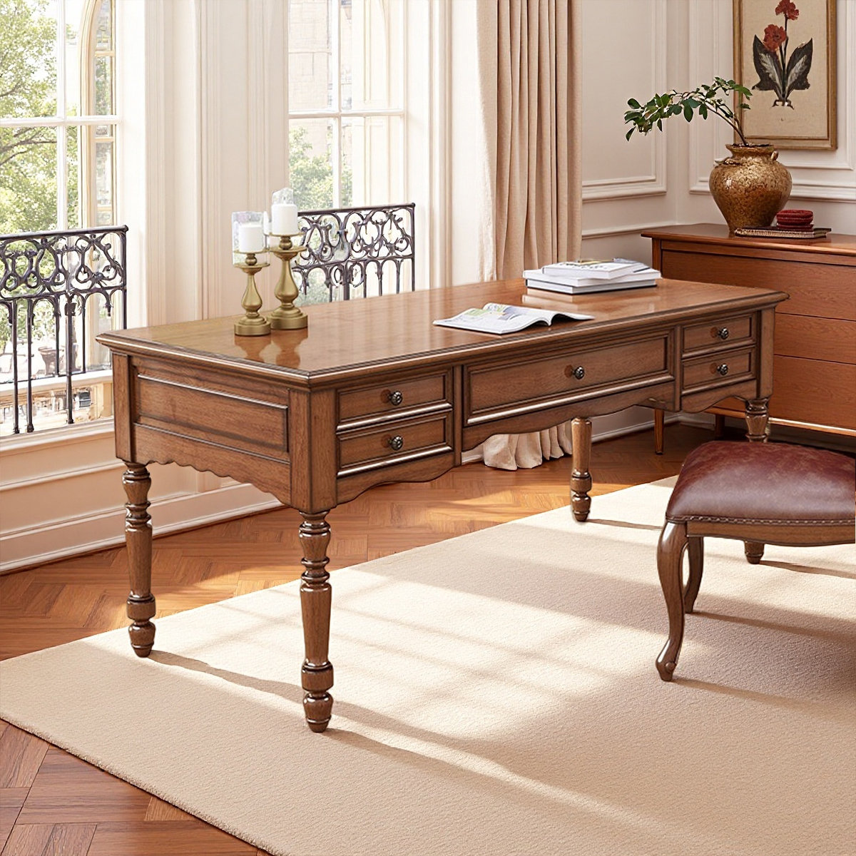 Wildon Home® Rustic Rectangular Cherry Wood Office Set | Wayfair