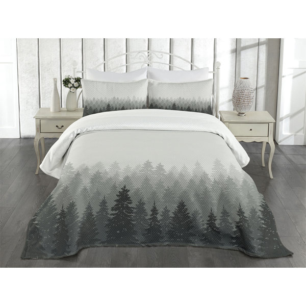 Ambesonne Forest Bedspread Set Wilderness Theme Foliage Pale Grey Dark ...
