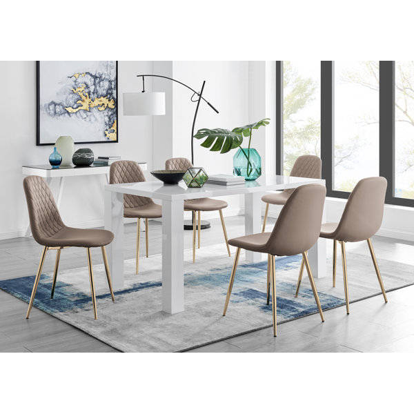 East Urban Home Eubanks High Gloss 6 Seat Rectangular Dining Table Set ...