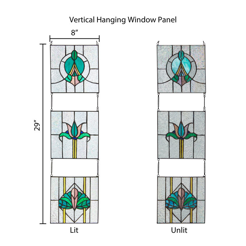 Winston Porter 29"H Art Deco Tryptic Stained Glass Window Panel ...