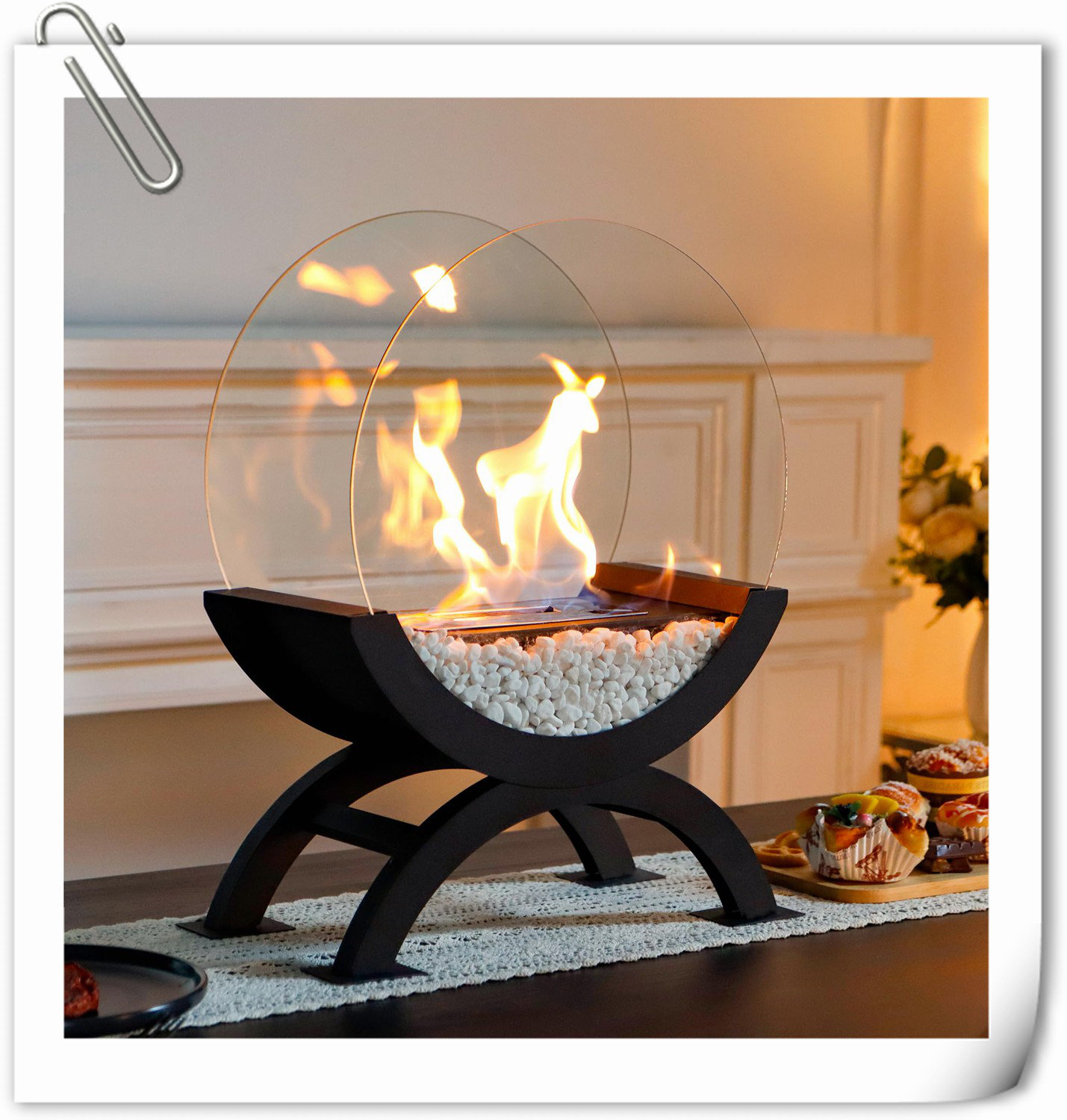 GLOBAL GIRLS LLC Foyer de table rond en verre 19 po H avec foyer ...