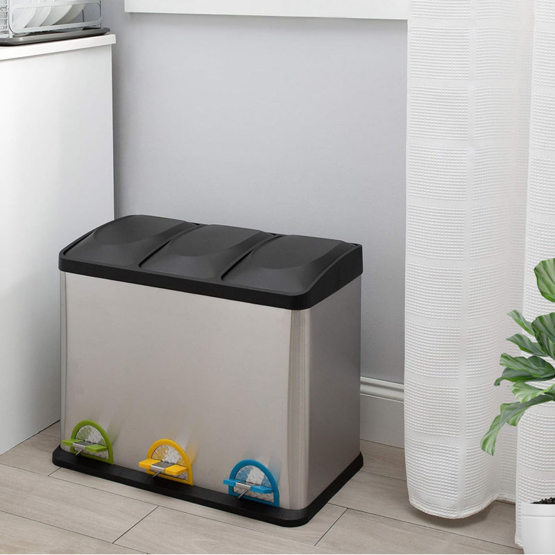 Giantx Steel Step On Multi-Compartments Trash & Recycling Bin ( 12 ...