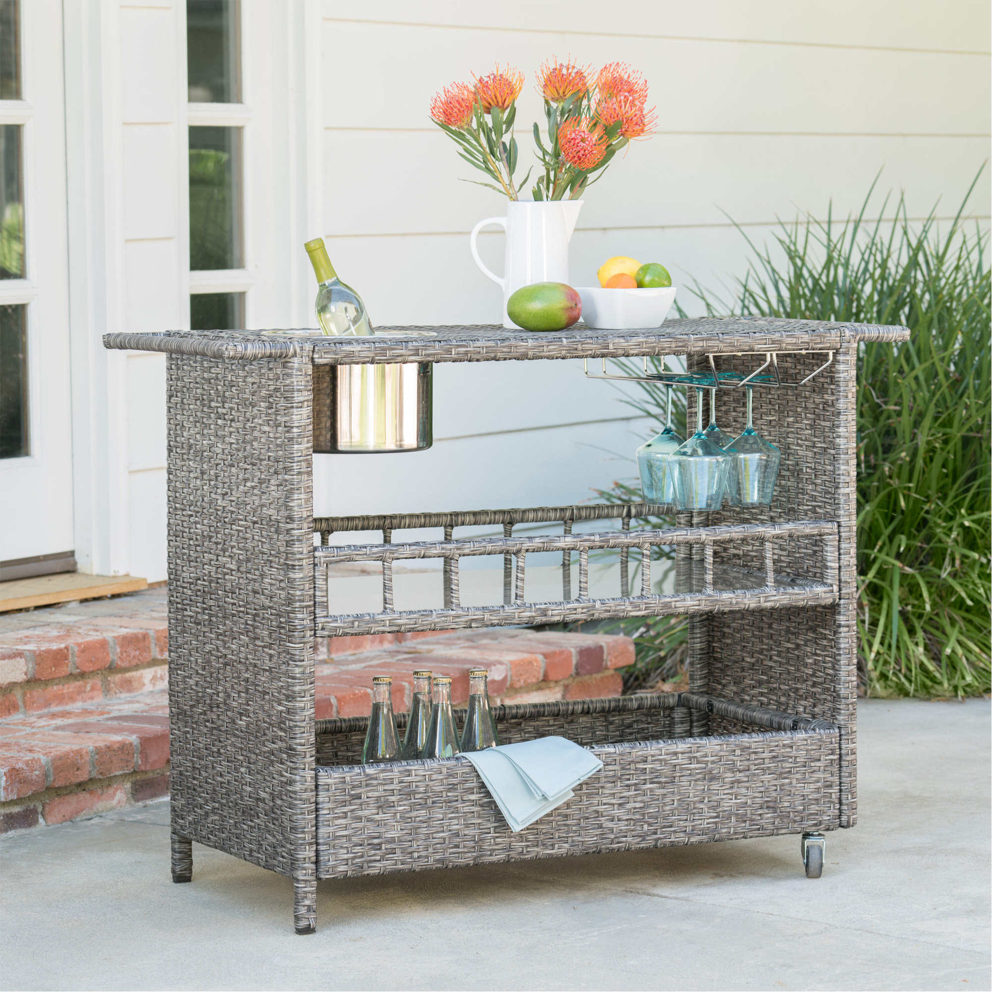 Ebern Designs Versatile Wicker Barcart With Exquisite Design For ...