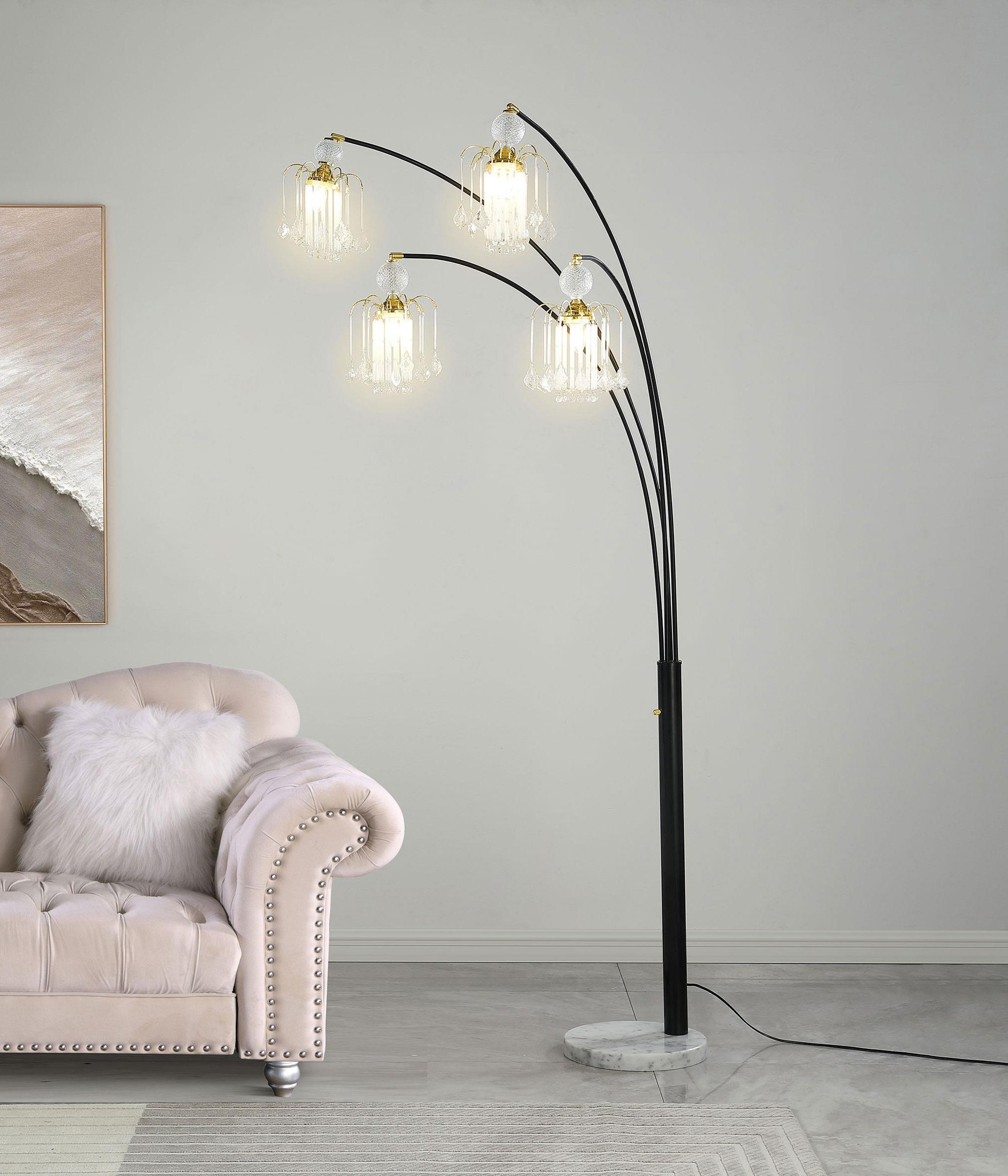 Rosdorf Park 91-inch Hanging Crystal Arc Tree Floor Lamp Black ...
