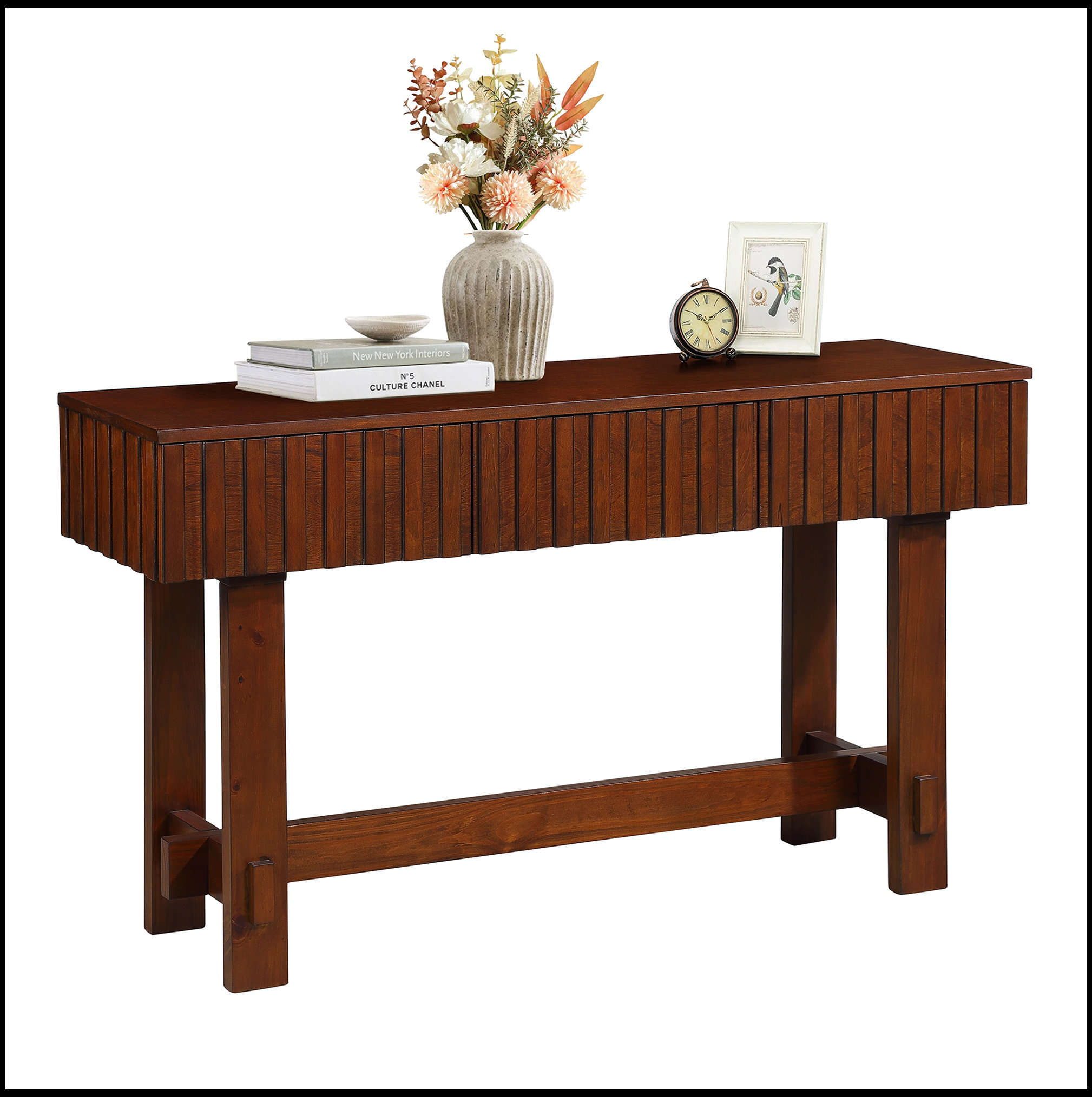 Ophelia & Co. 52 Inch Sofa Table With Storage Drawers, Mid Century ...