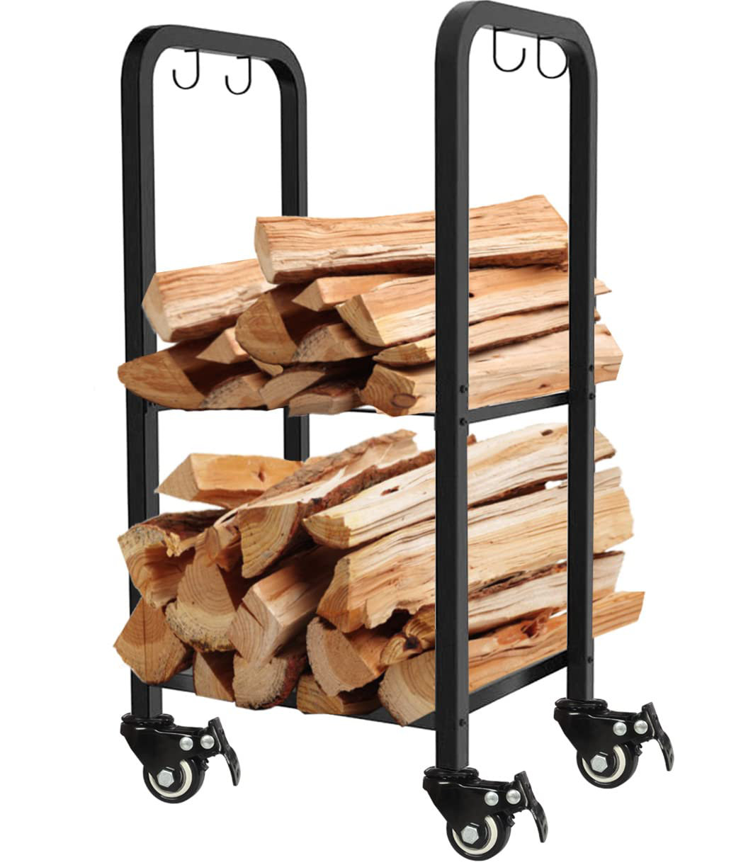 Latitude Run® Small Rolling Firewood Rack On Lockable Wheels, Movable ...