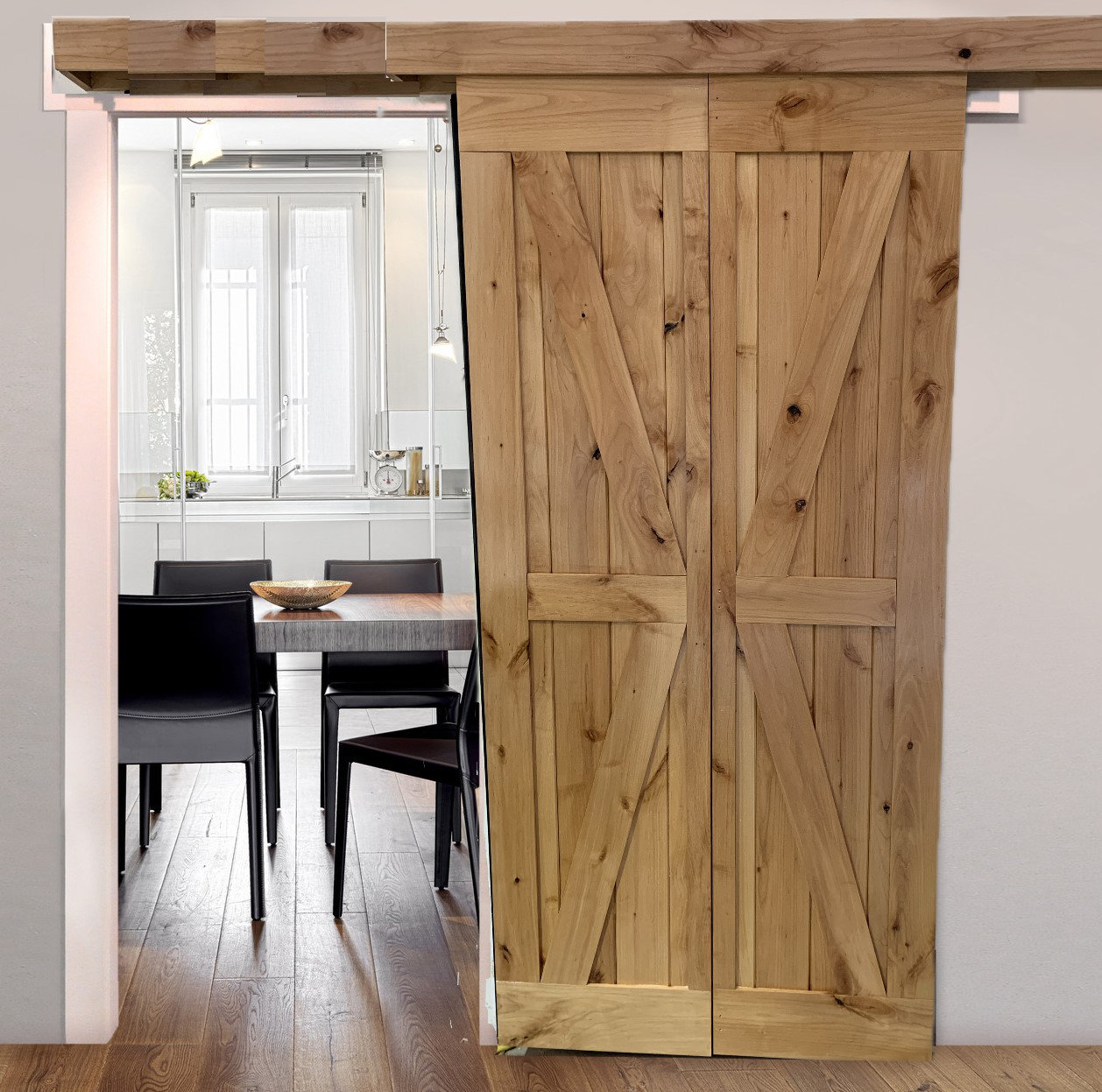 Lubann Finished Alder Wood Barn Door wtih Wooden Box Rail Sliding ...