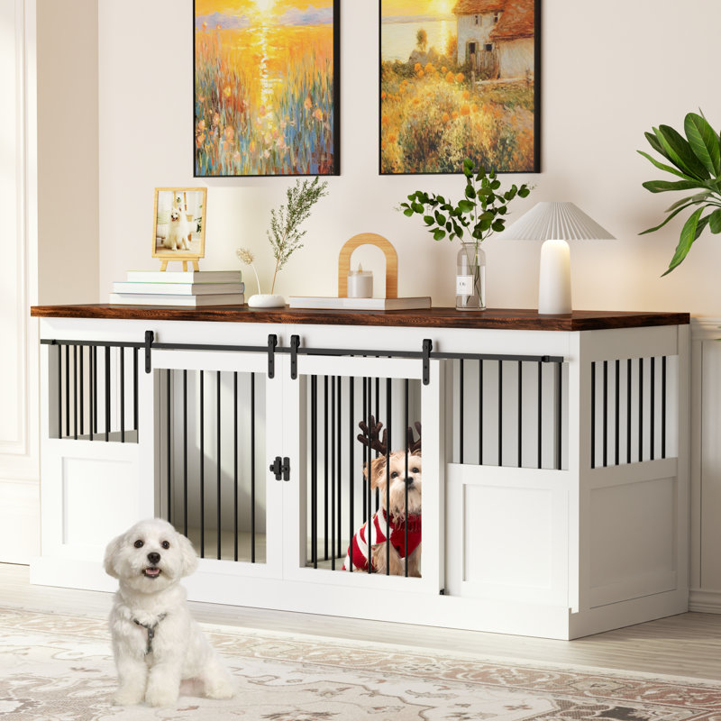 Tucker Murphy Pet™ 70.86‘’ Large Dog Crate Furniture, Wooden Dog Kennel ...