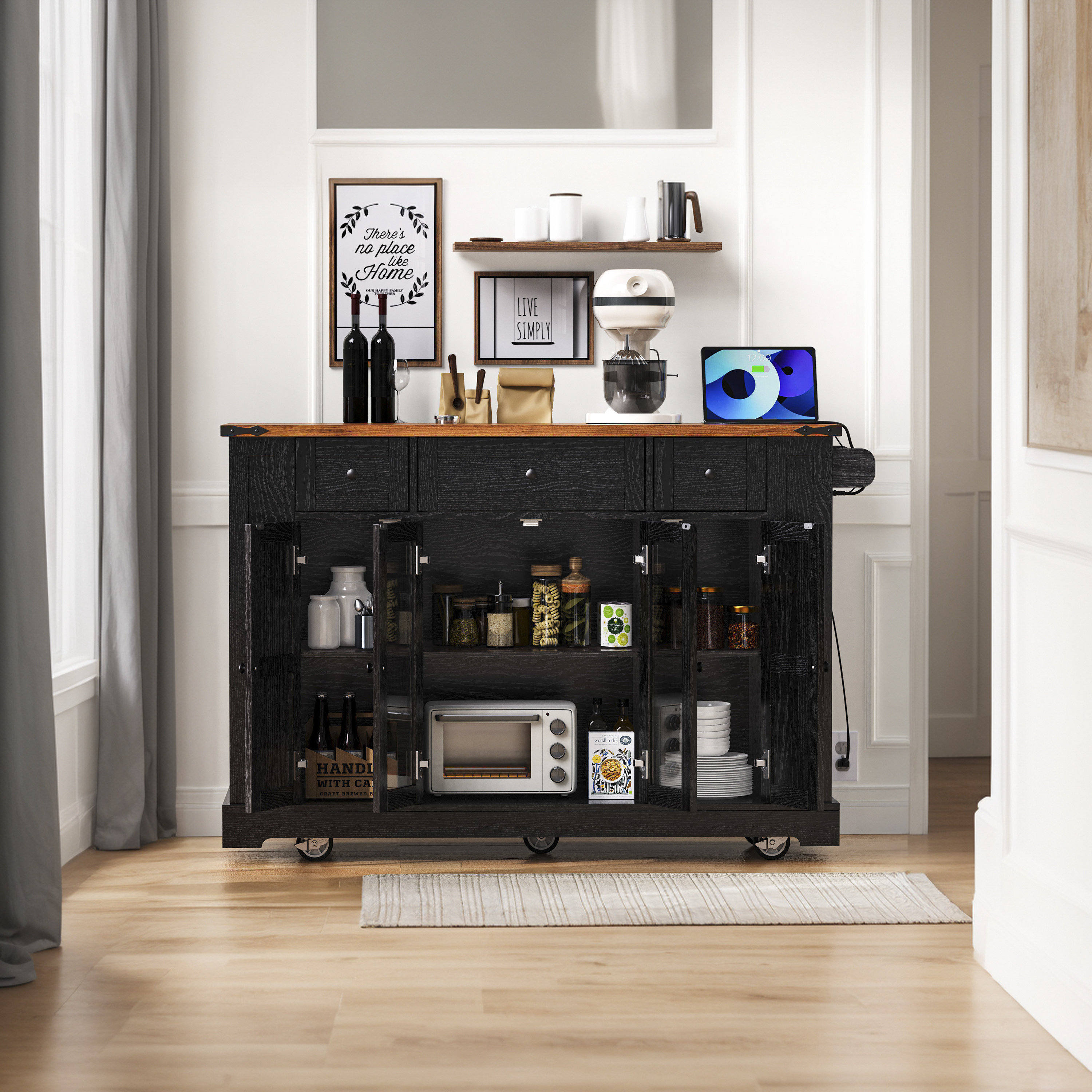 August Grove® 53'' Farmhouse Style Kitchen Island With Double Glass ...