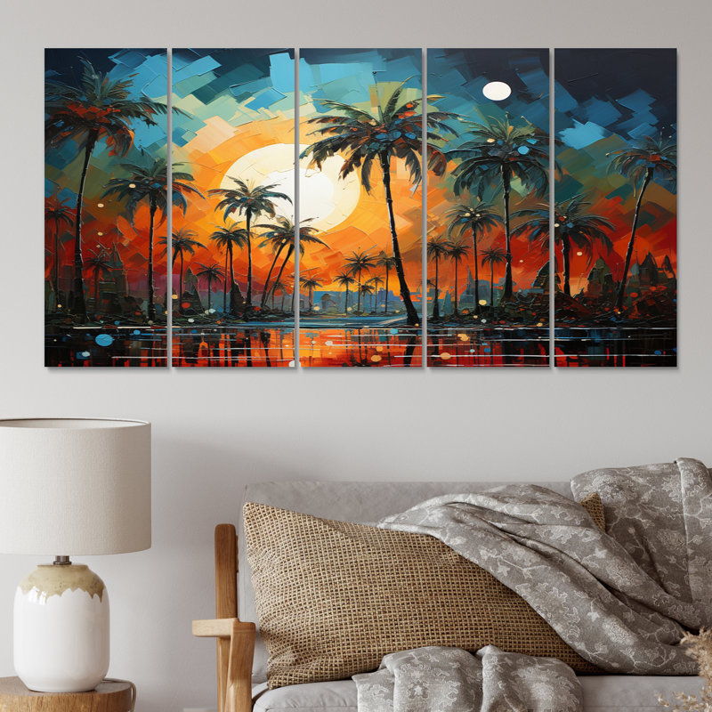 Bayou Breeze Colorful Palm Trees Collage II 5 Pieces | Wayfair
