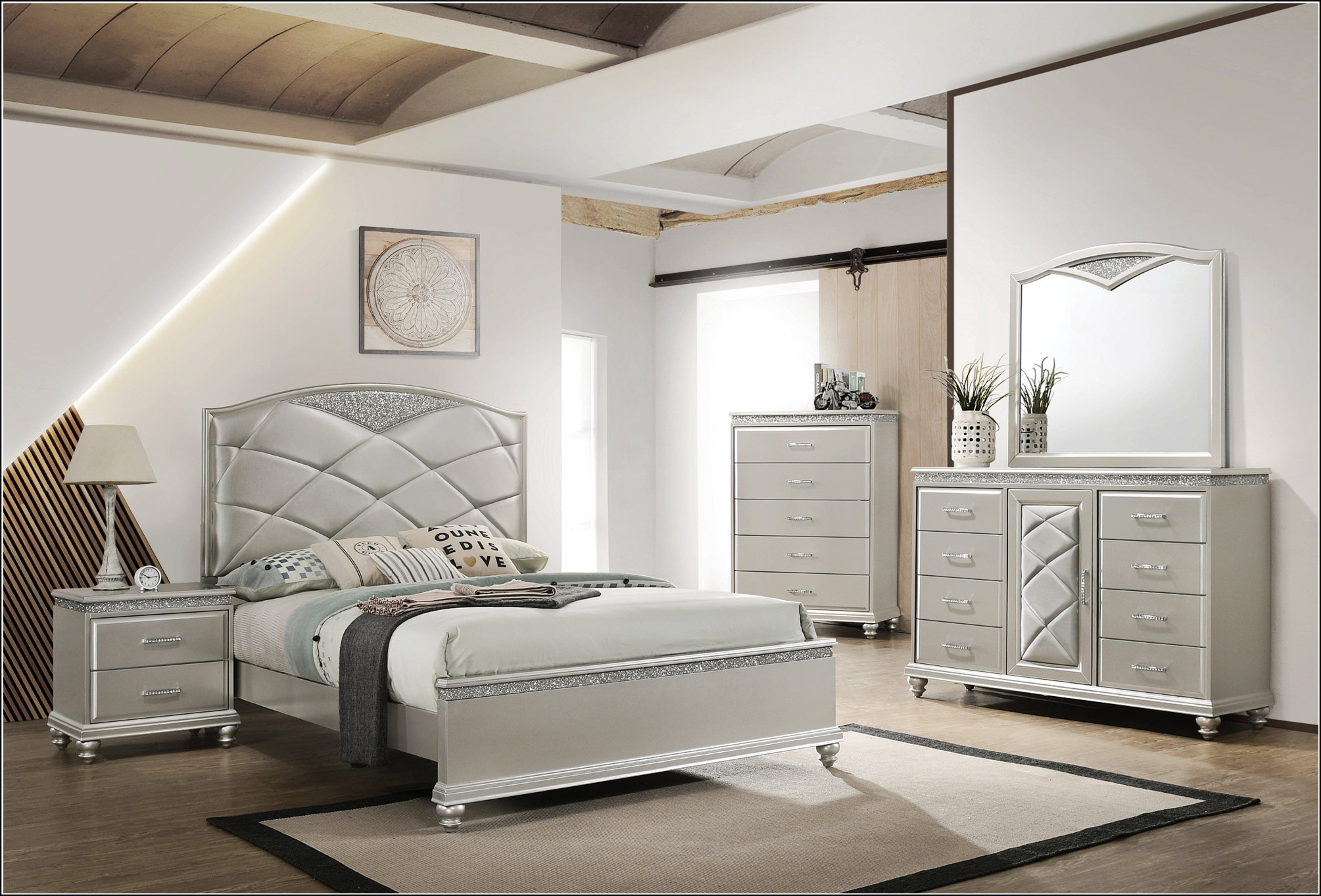 House of Hampton® Valiant - Nightstand - Pearl Silver | Wayfair