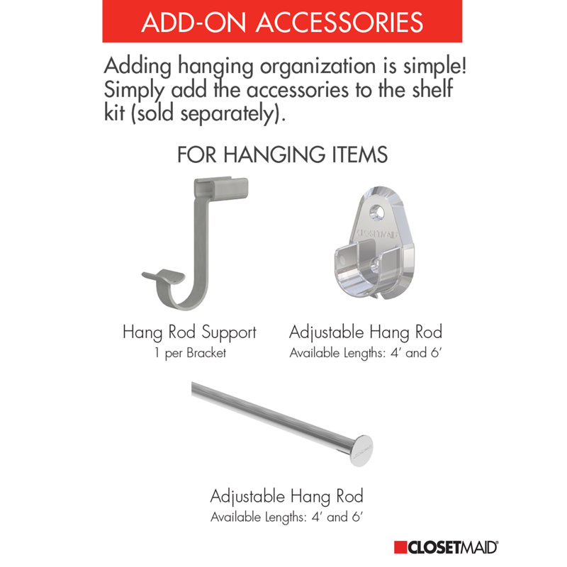 ClosetMaid Premium Wood Shelving Hang Rod Support Hook & Reviews | Wayfair