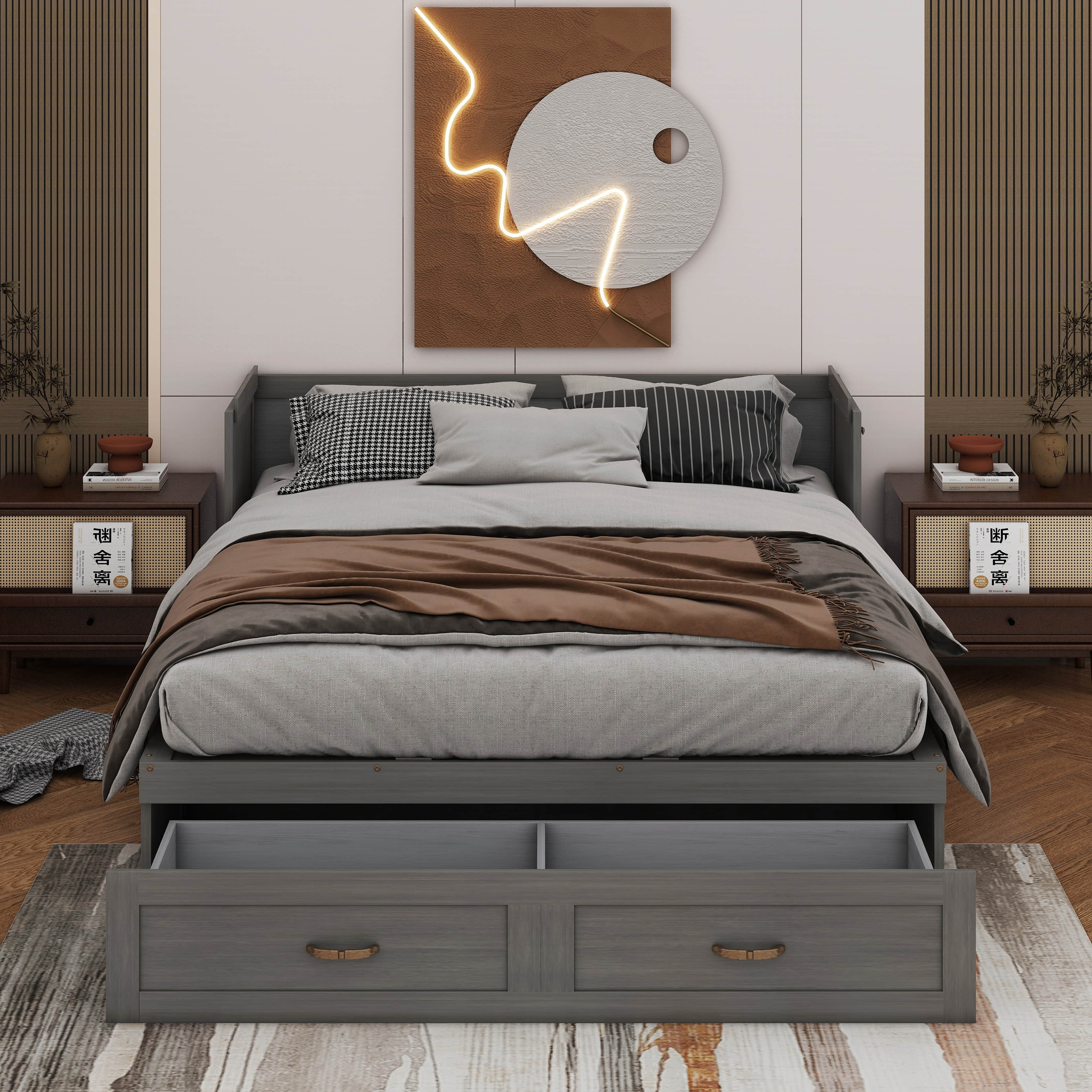Red Barrel Studio® Queen Size Murphy Bed With USB Ports, Drawers And ...