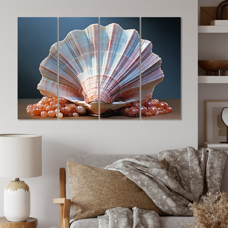 Highland Dunes White Seashell Close Up I On Canvas 4 Pieces Print | Wayfair
